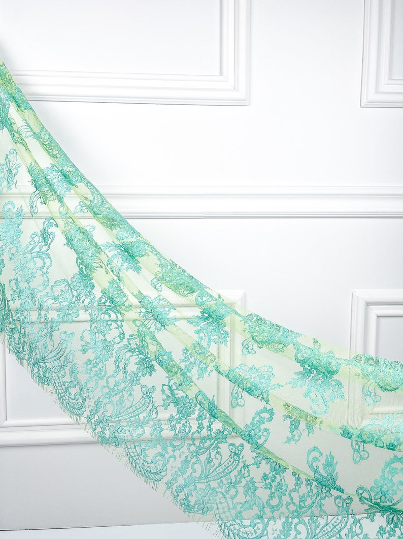 Green With Turquoise Blue French Lace Solstiss Lace Lace - Etsy