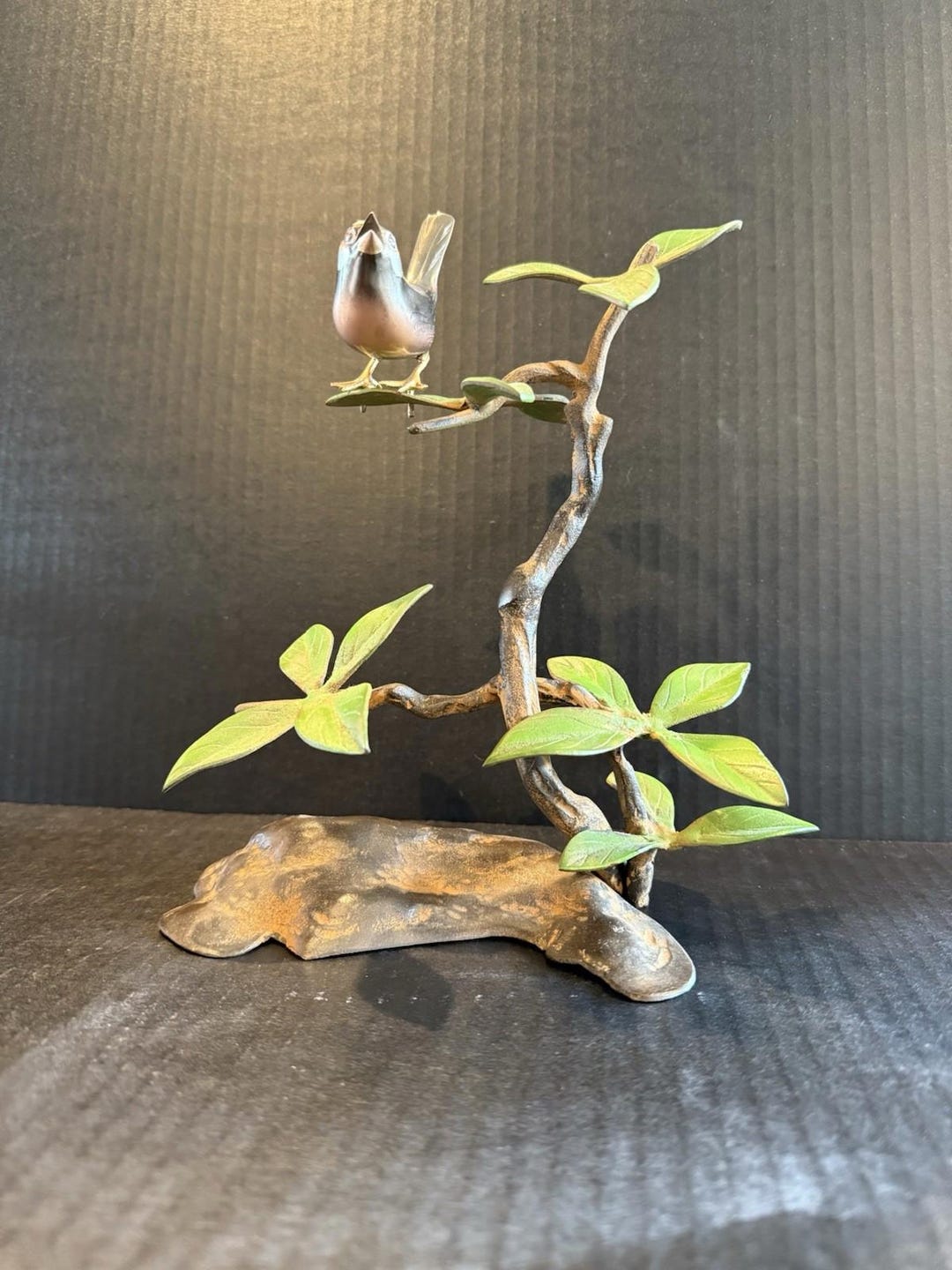 Vintage Japanese Enamel Bird Sculpture on Tree Branch – Metal Art ...