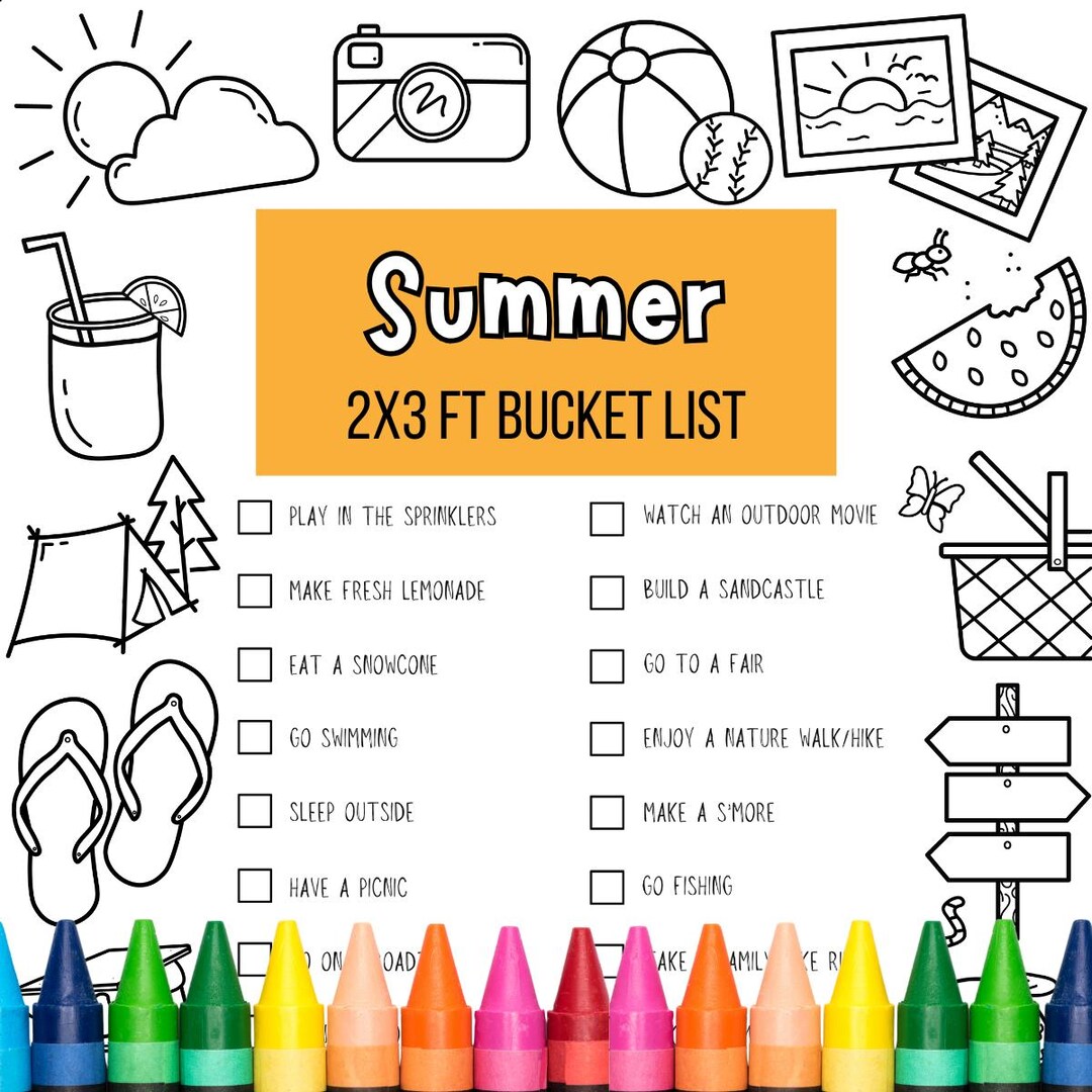 Summer Bucket List & Coloring Page, Giant Coloring Page, Summer Fun ...