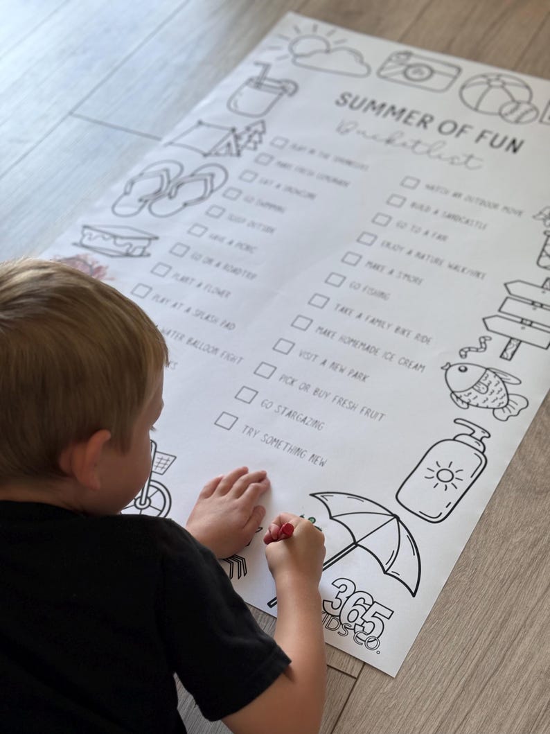 Summer Bucket List & Coloring Page, Giant Coloring Page, Summer Fun ...