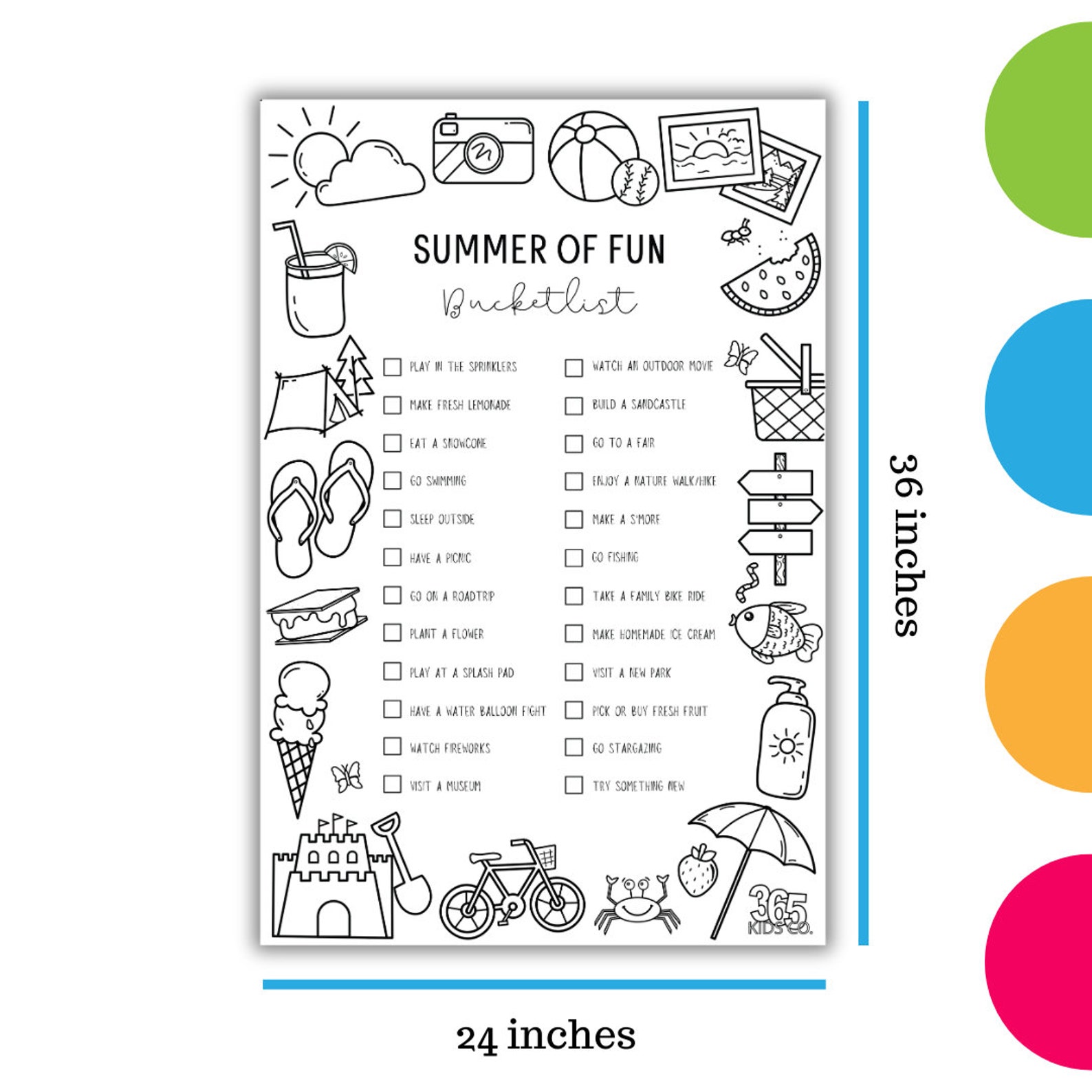Jumbo Summer Bucket List & Coloring Page, Giant Coloring Page, Summer ...