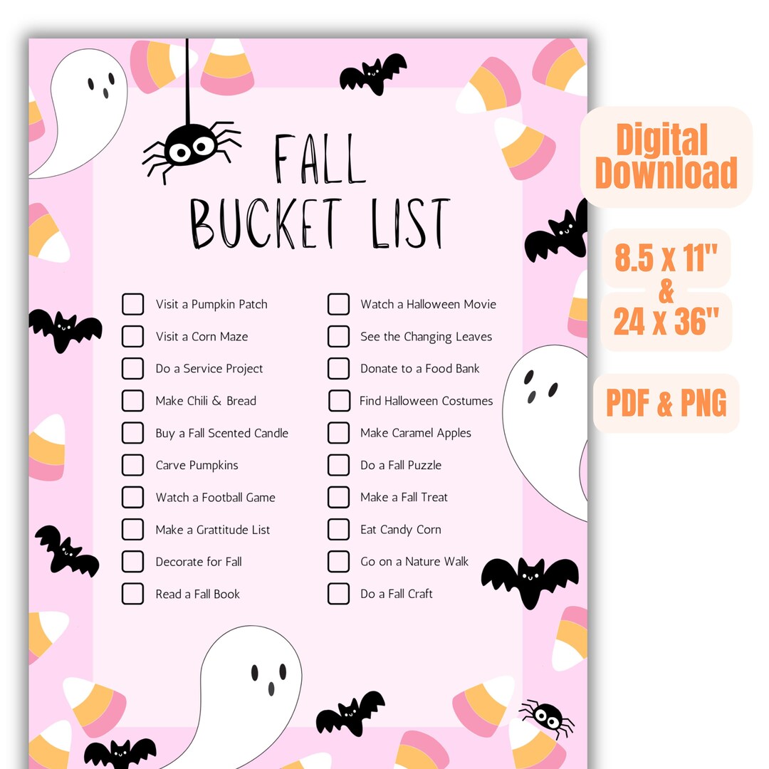 Digital Download: Pink Fall Bucket List, Pink Halloween - Etsy