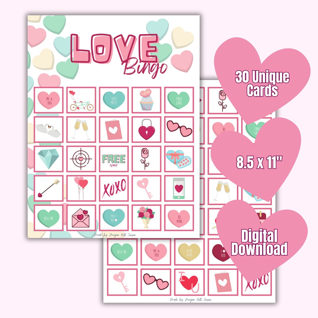 Valentines Day Bingo, 30 Different Cards, Instant Download for Teachers ...