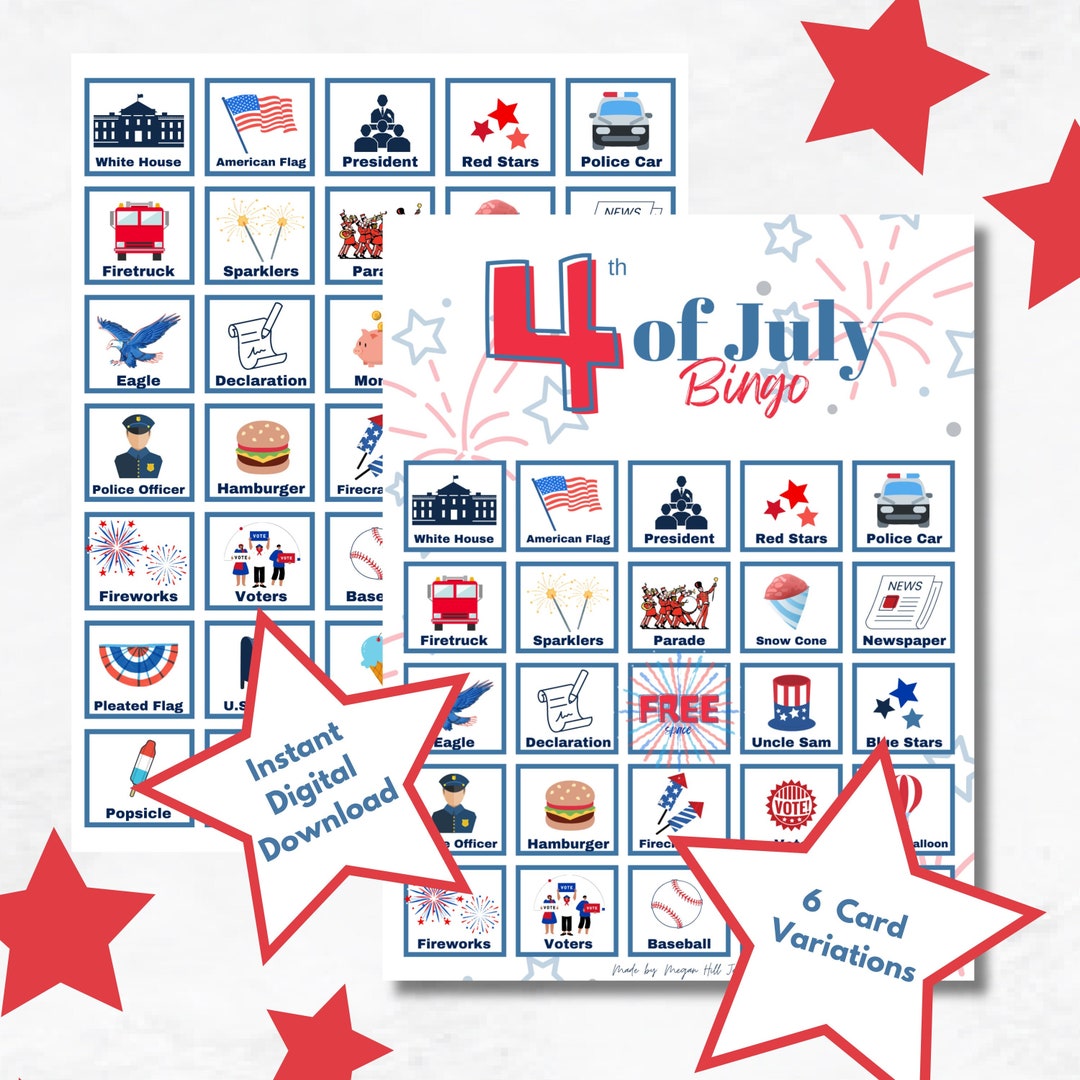 Fourth of July Bingo, 6 Different Cards, 4th of July Instant Download ...