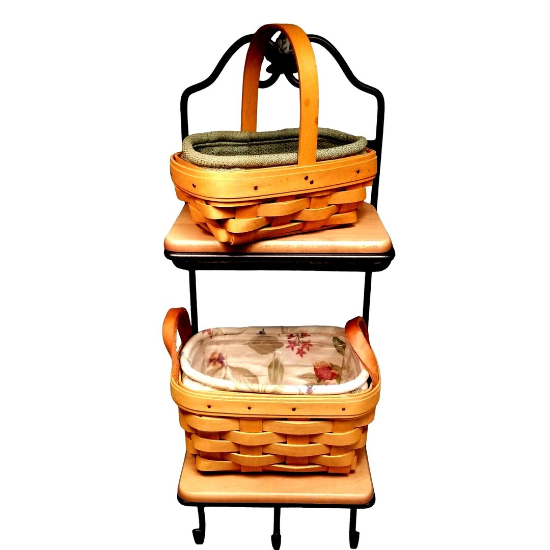 VTG Longaberger Black Wrought Iron Stack Rack 2 Shelves W Baskets ...