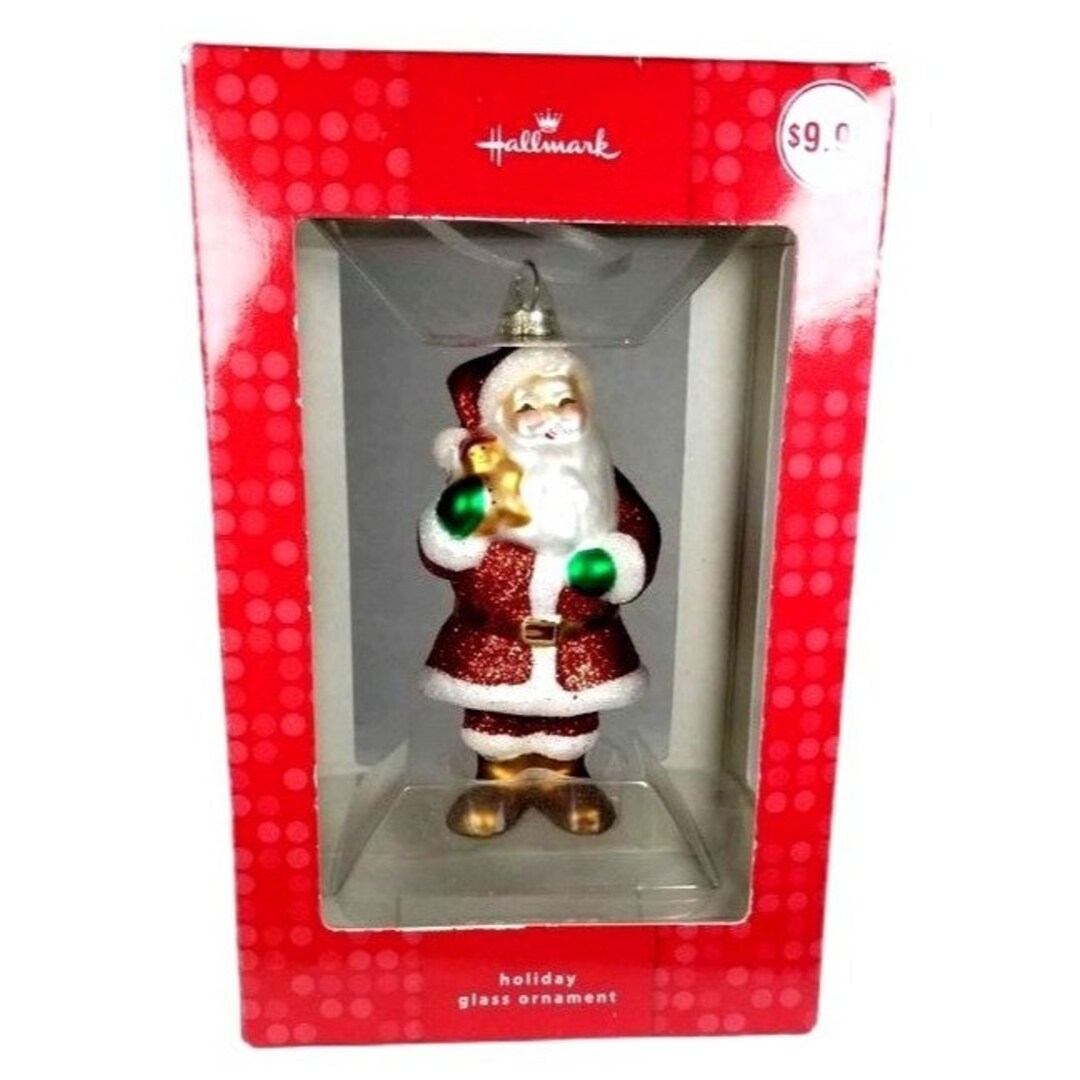 Hallmark Christmas Santa Glass Ornament Handpainted & Glitter - Etsy