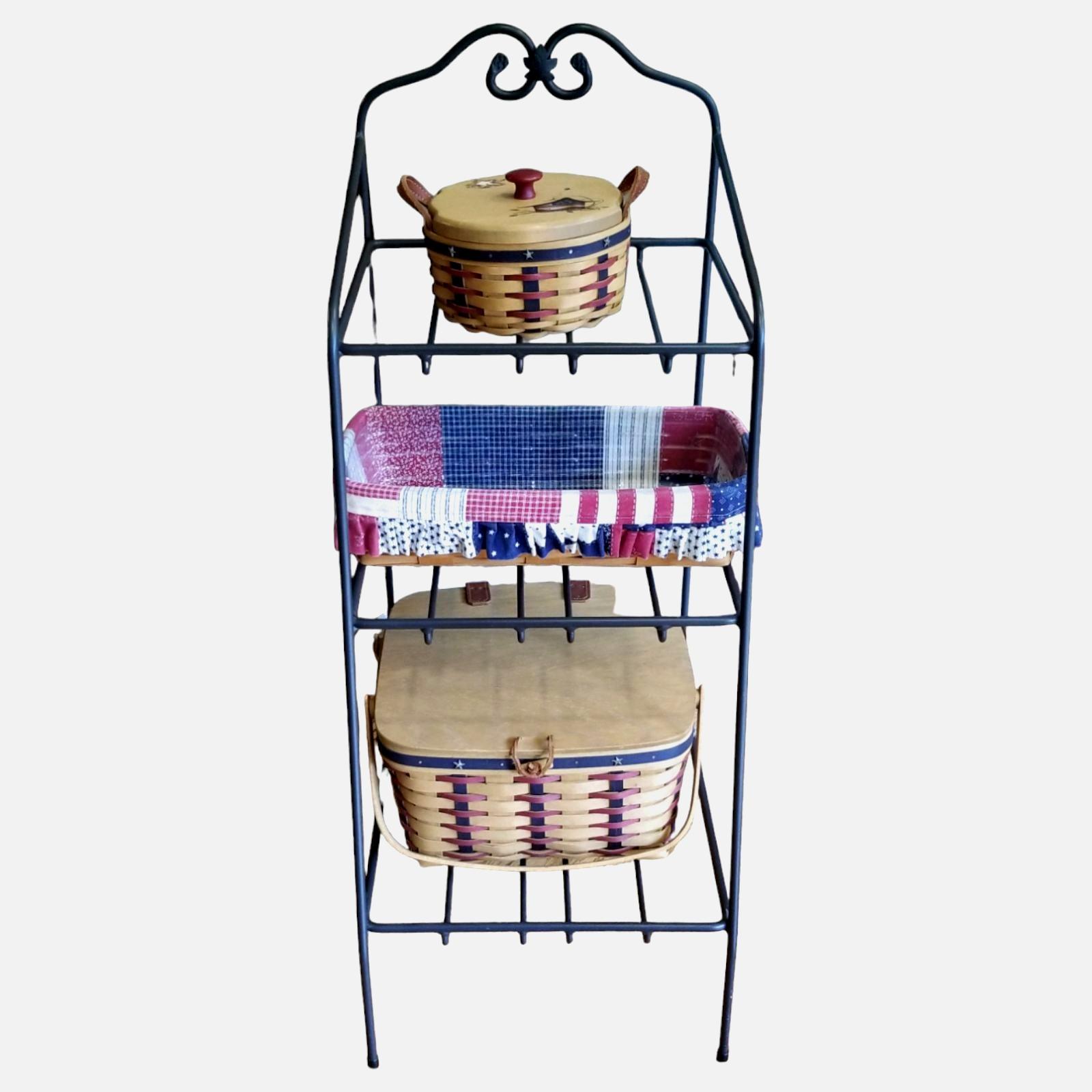 Vintage Tall Longaberger Black Wrought Iron 3-tier Bin Basket Stand ...