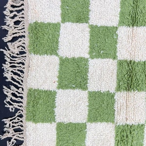 Large Green and White Checkered Rug, Moroccan Berber Checkered Rug ...