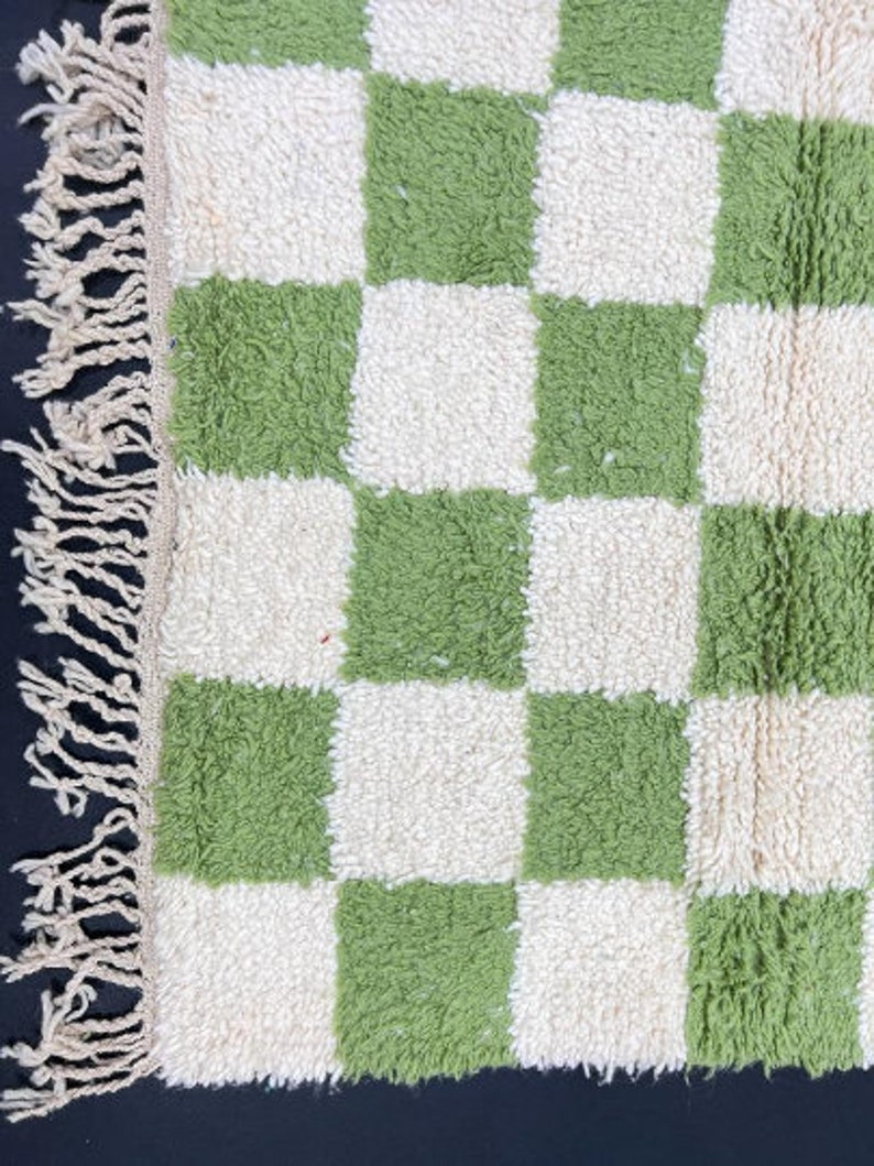 Large Green and White Checkered Rug, Moroccan Berber Checkered Rug ...