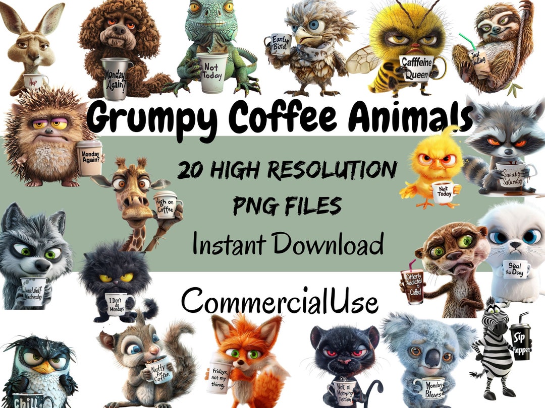 Funny Grumpy Animals Clipart, Transparent Pngs, Instant Download ...
