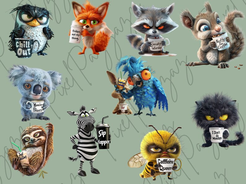 Funny Grumpy Animals Clipart, Transparent Pngs, Instant Download ...