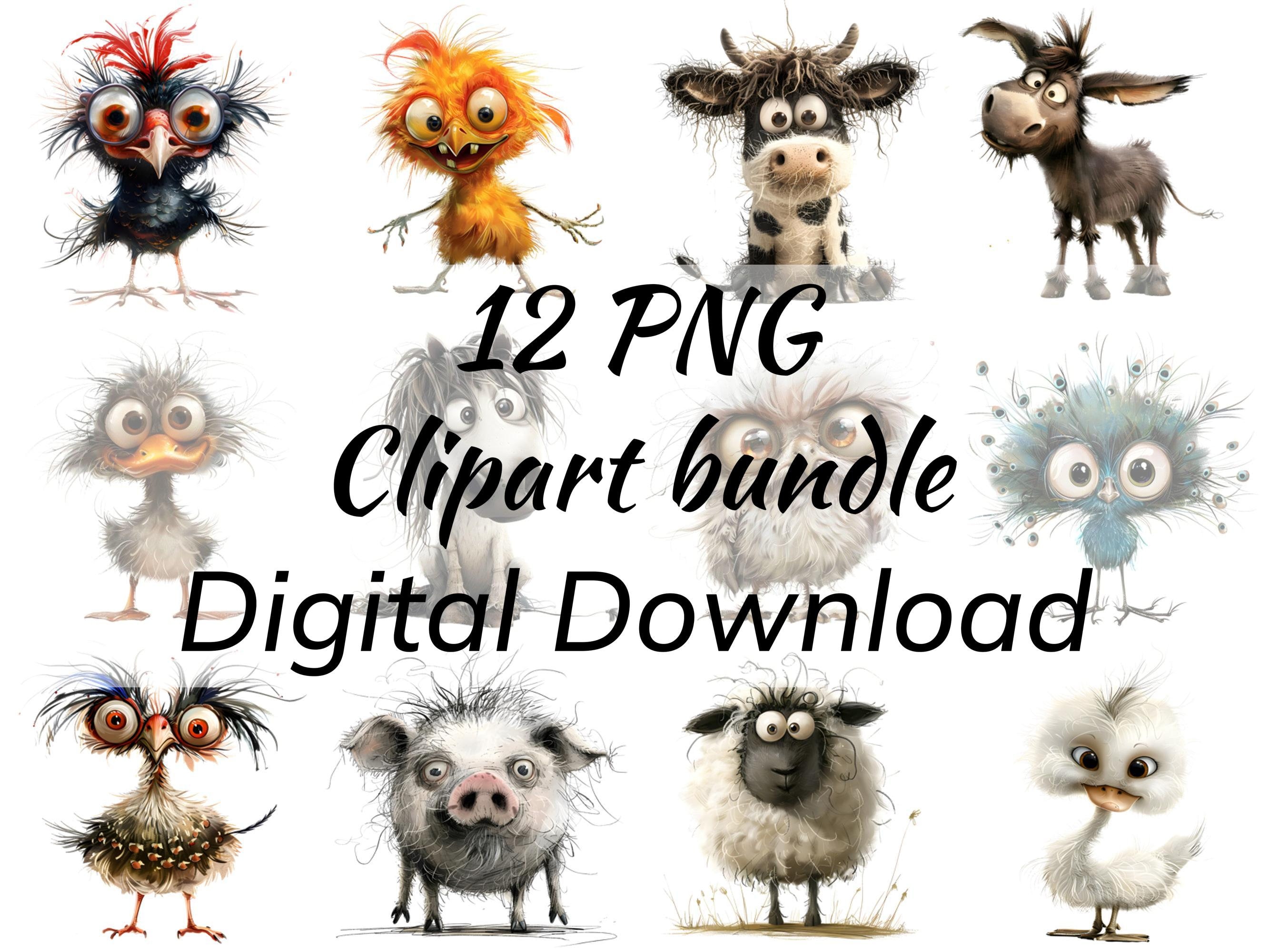 Whimsical Farm Animals Clipart, Funny Quirky PNG Images (digital ...