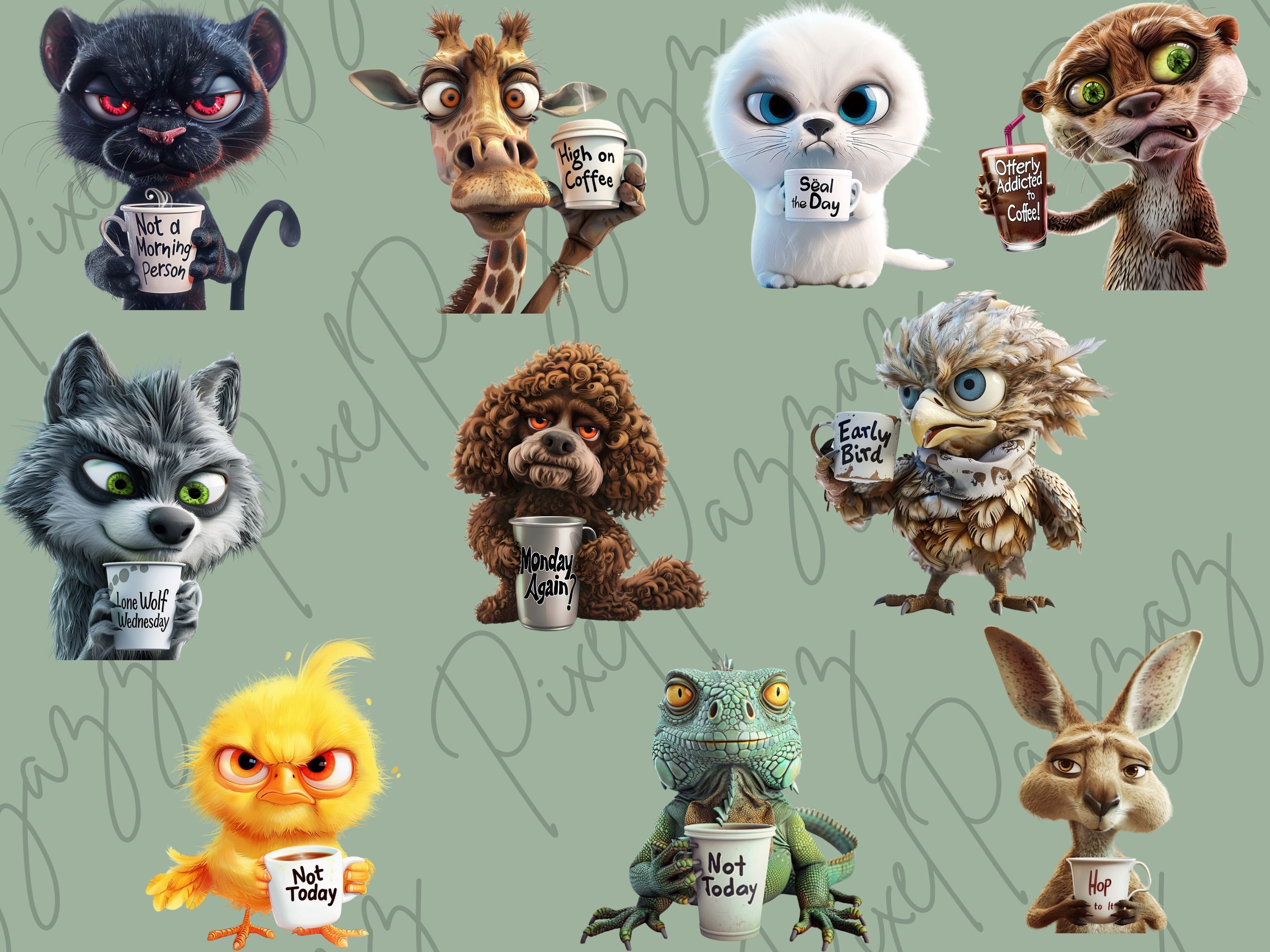Funny Grumpy Animals Clipart, Transparent Pngs, Instant Download ...