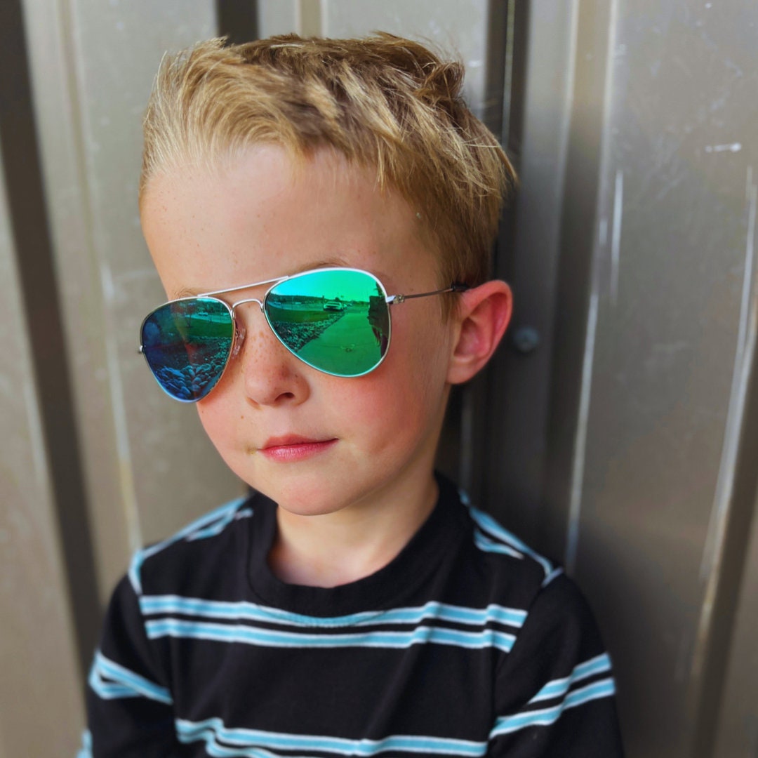 Blue and Green Reflective Aviator Kids Sunglasses - Etsy