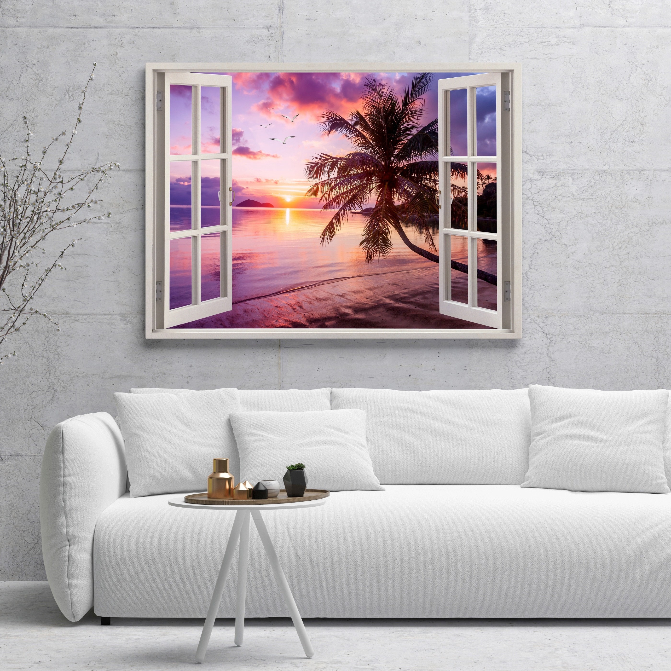 Tropical Beach Window View, Sunset Photo Print, Purple Sunset, Window ...