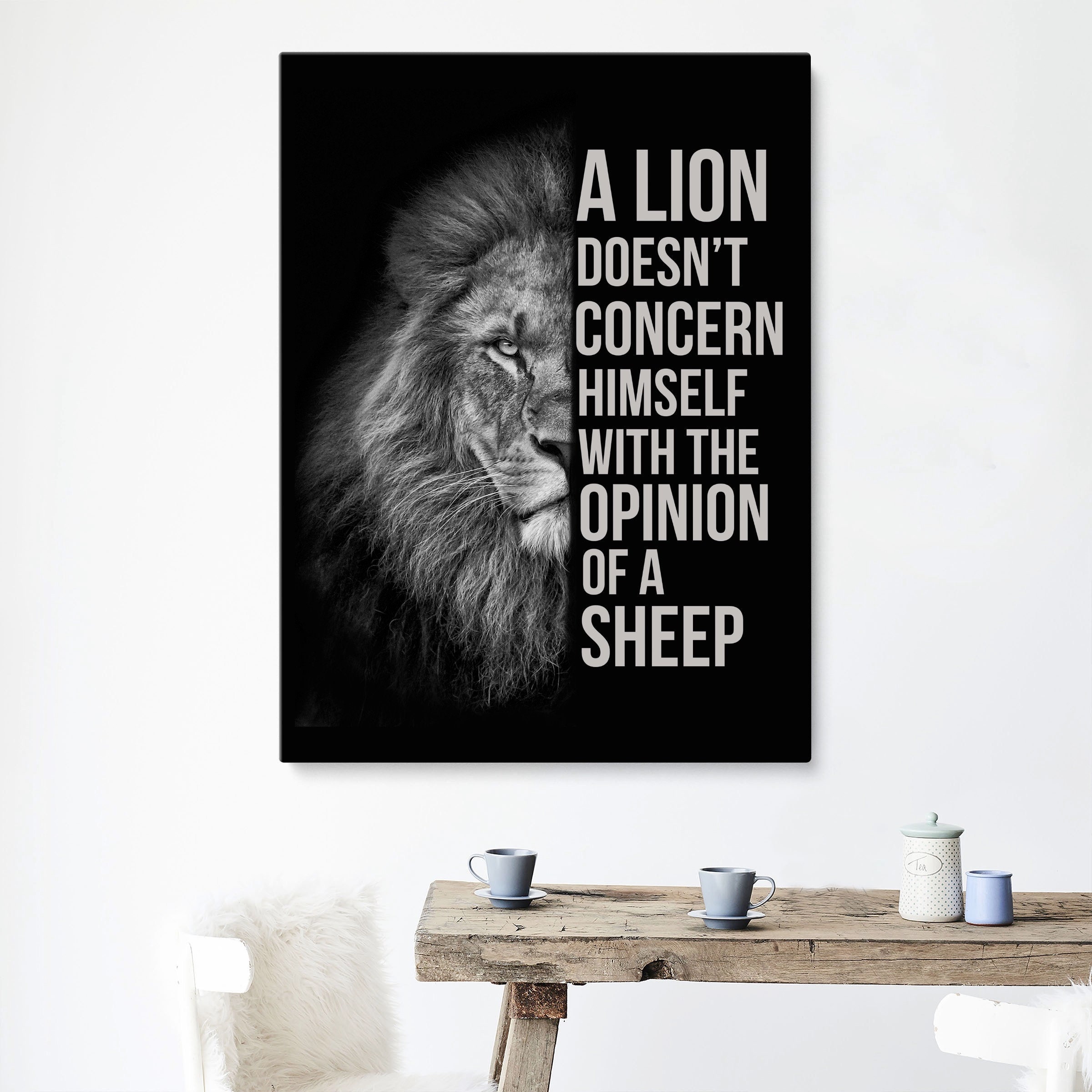 Lion Wall Art, Lion Sheep Art, Lion Motivational Quotes Print Canvas ...