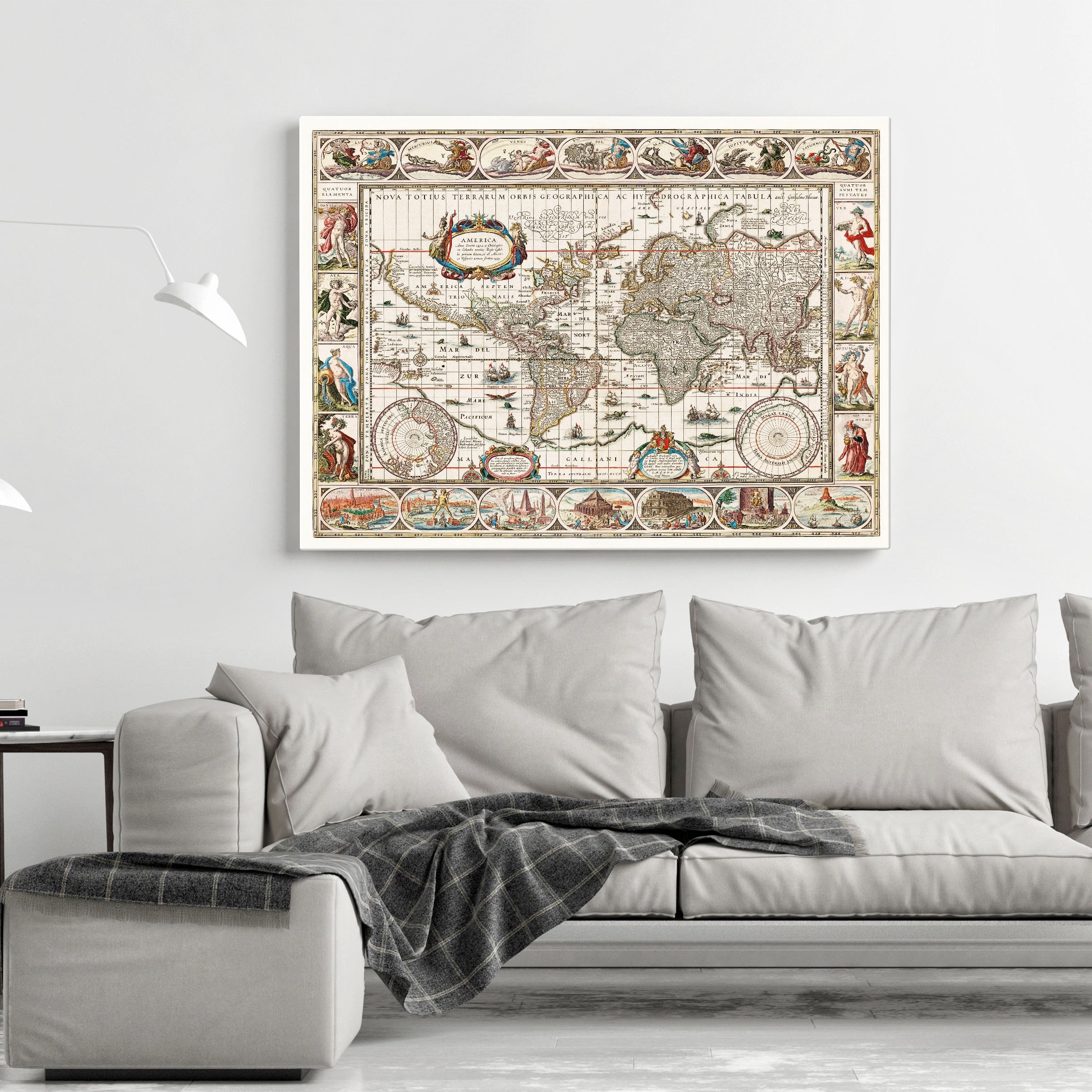 Vintage Canvas Map of the World, Latin Vintage Map, Room Decor, Large ...