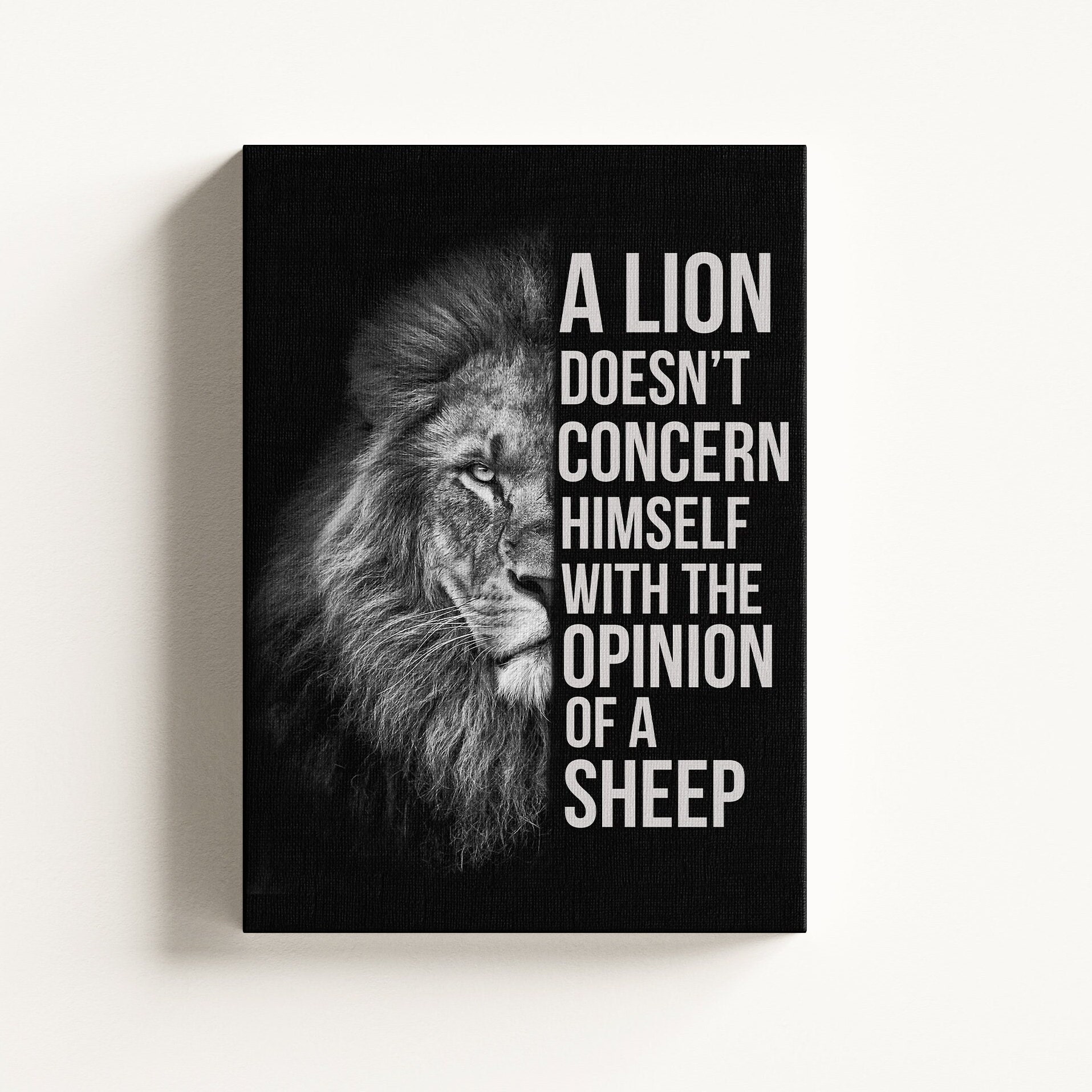 Lion Wall Art, Lion Sheep Art, Lion Motivational Quotes Print Canvas ...