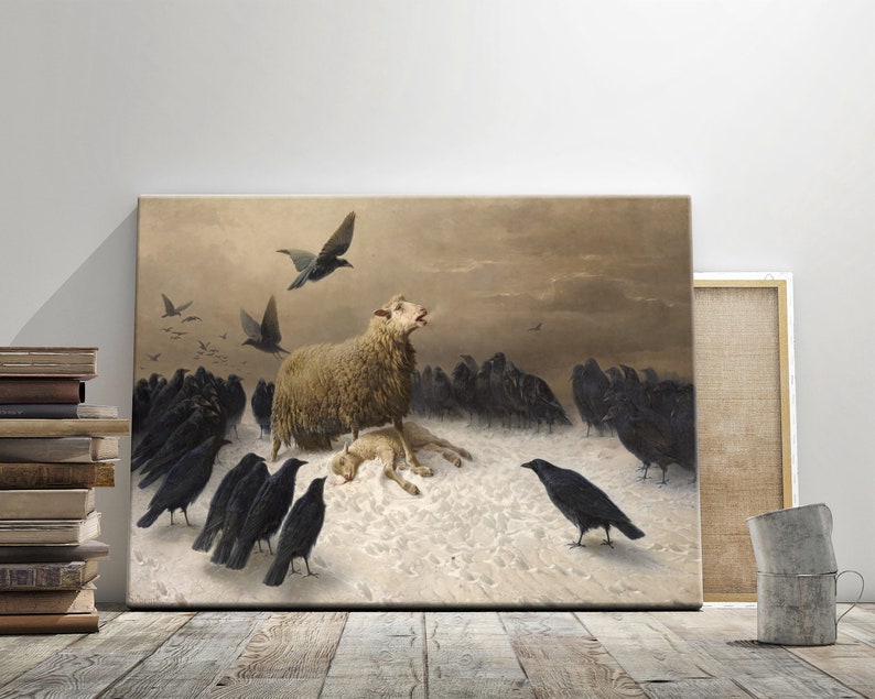 Anguish Sheep and Crows, August Friedrich Schenck Famous Artwork Print ...