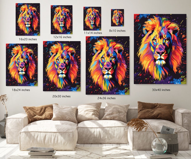 Lion Pop Art Painting on Canvas, Lion Painting Pop Art Print, Abstract ...