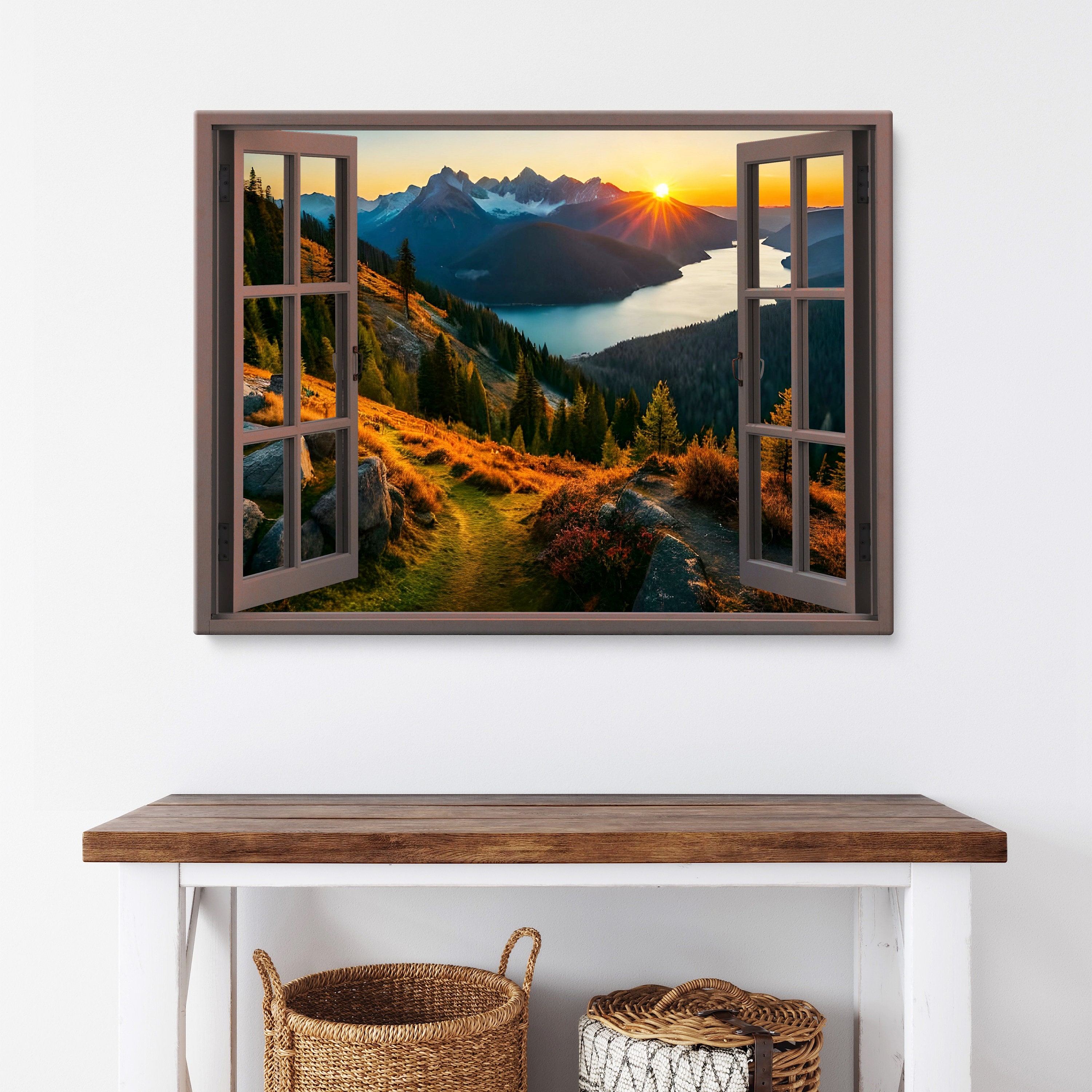 Mountain Window View, Forest Sunset Photo Print, Window Frame Style ...