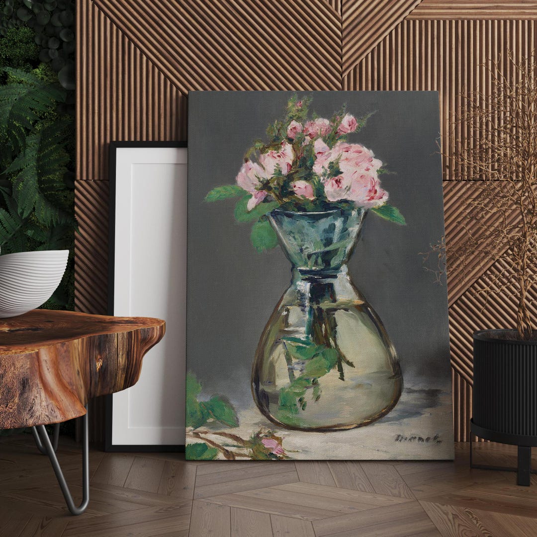 Moss Roses in a Vase Painting by Edouard Manet, Roses Wall Art, Giclee ...