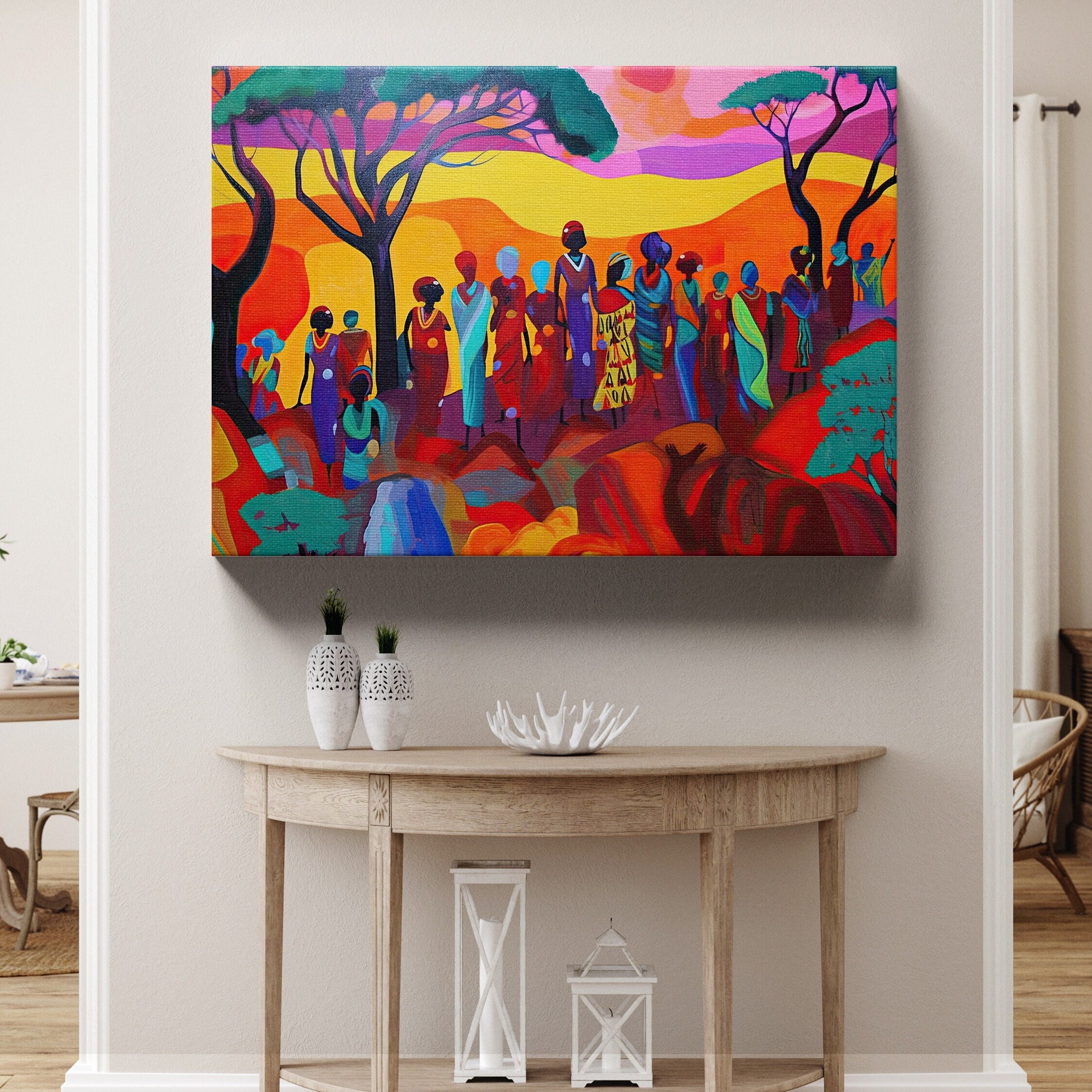African Art Canvas, Abstract Art African Woman Colorful Abstract Canvas ...