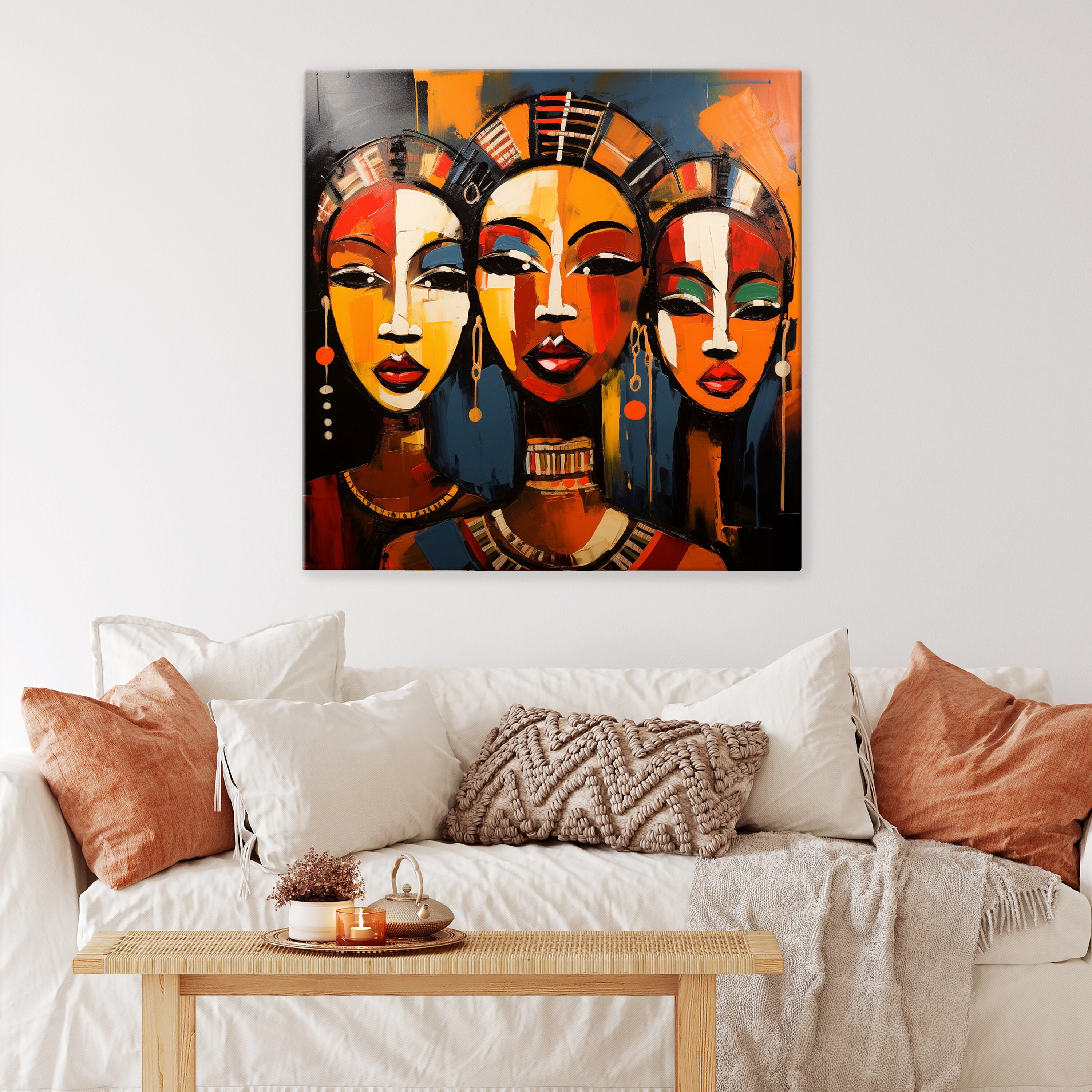 Three African Women Abstract Painted, African Art Canvas, African Woman ...