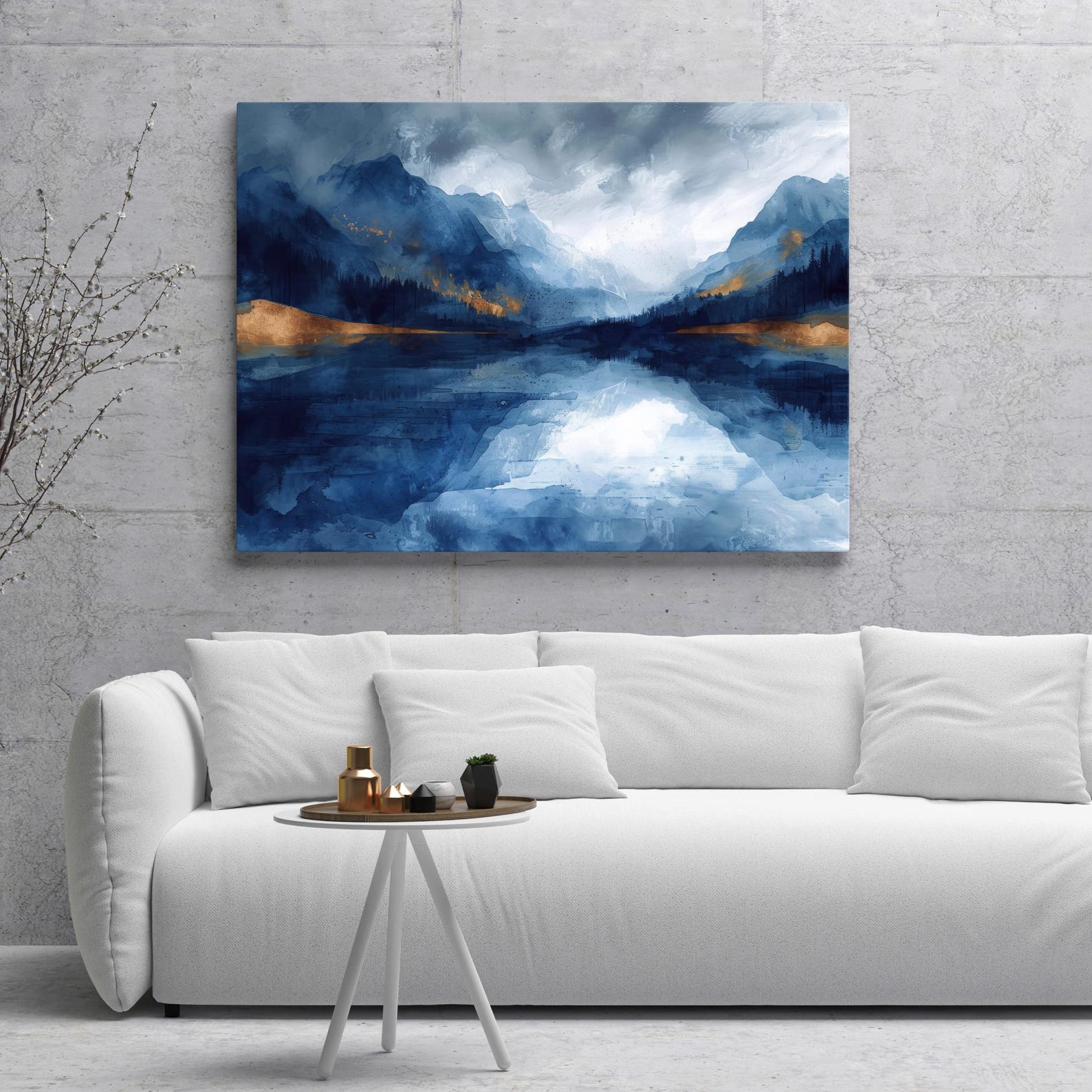 Abstract Painting Print on Canvas, Indigo and Dark Blue Watercolor ...