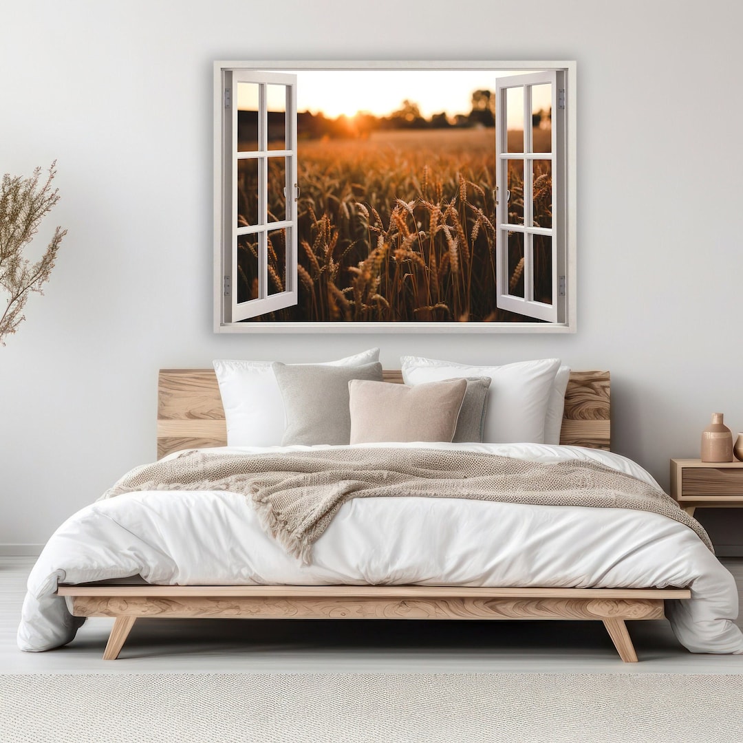 Window View Summer Sunset, Field of Barley, Summer Print, House Design ...