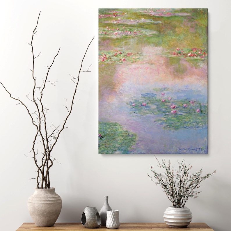 Claude Monet Water Lilies on Canvas, Botanical Wall Art, Claude Monet ...