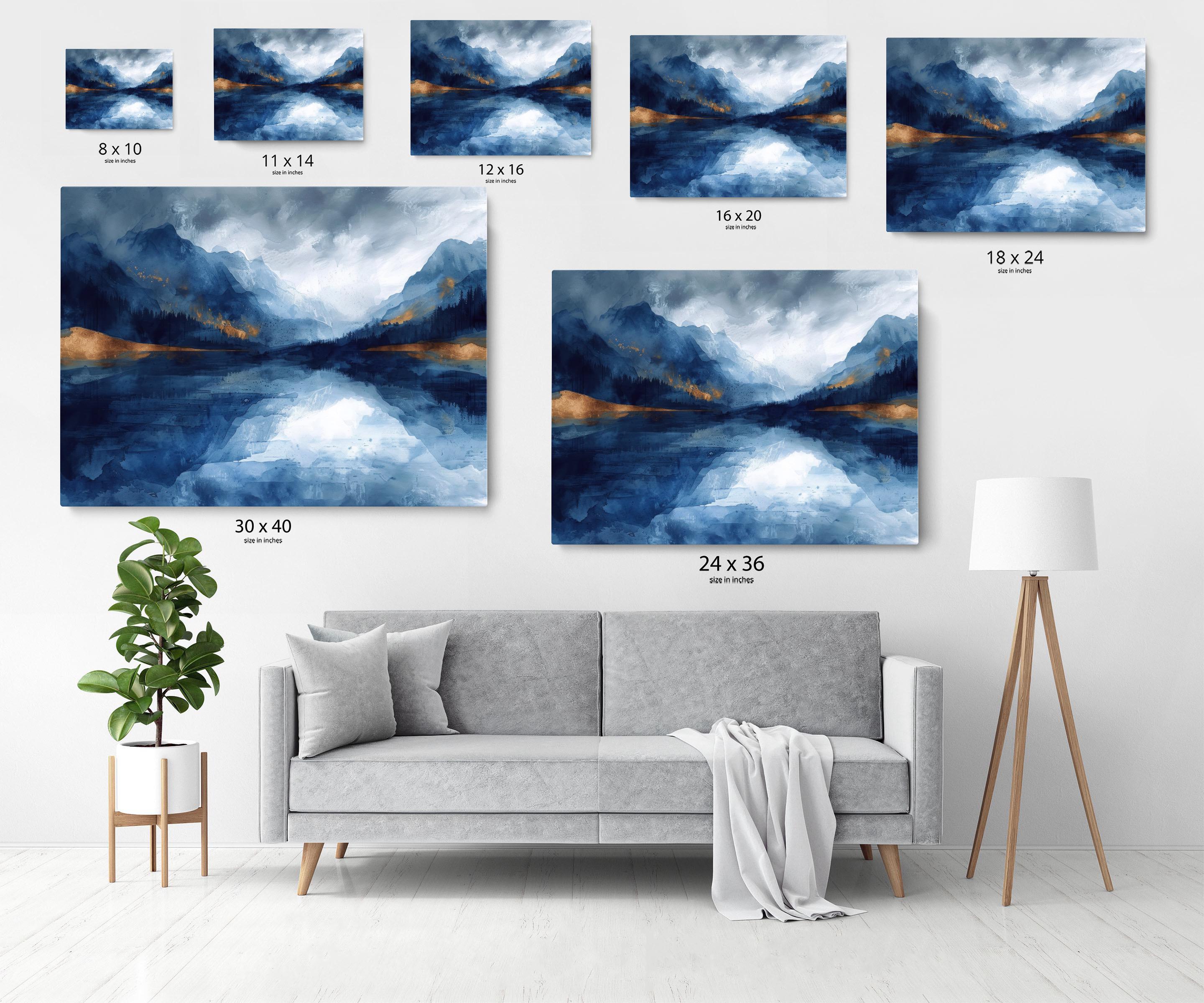 Abstract Painting Print on Canvas, Indigo and Dark Blue Watercolor ...