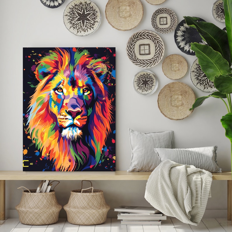 Colorful Lion Painting, Lion Painting Pop Art Print, Abstract Animal ...