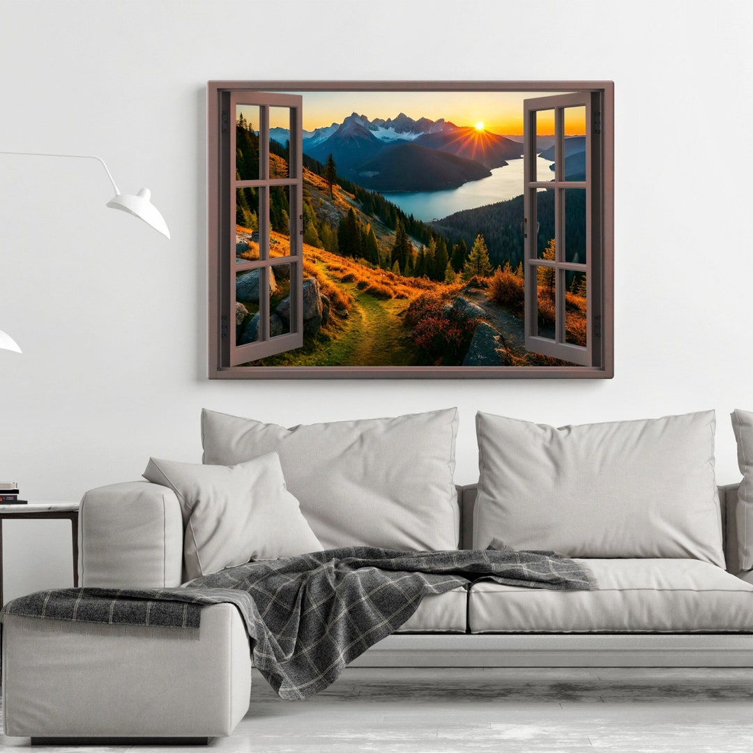 Mountain Window View, Forest Sunset Photo Print, Window Frame Style ...