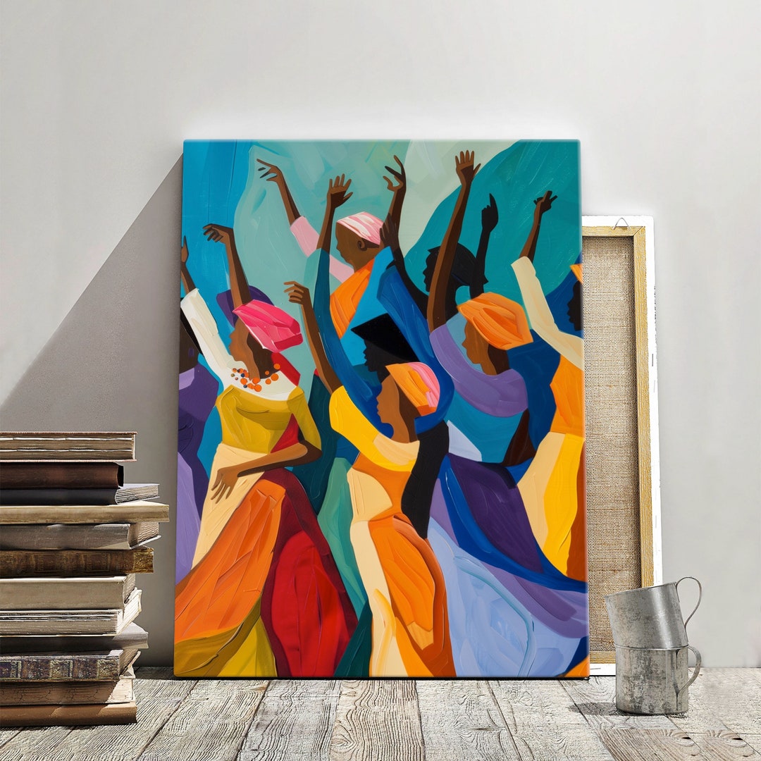 African Art Canvas, Abstract Art African Woman Dancing Colorful ...