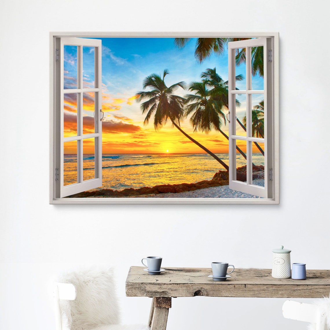 Tropical Beach Window View, Sunset Photo Print, Window Frame Style ...