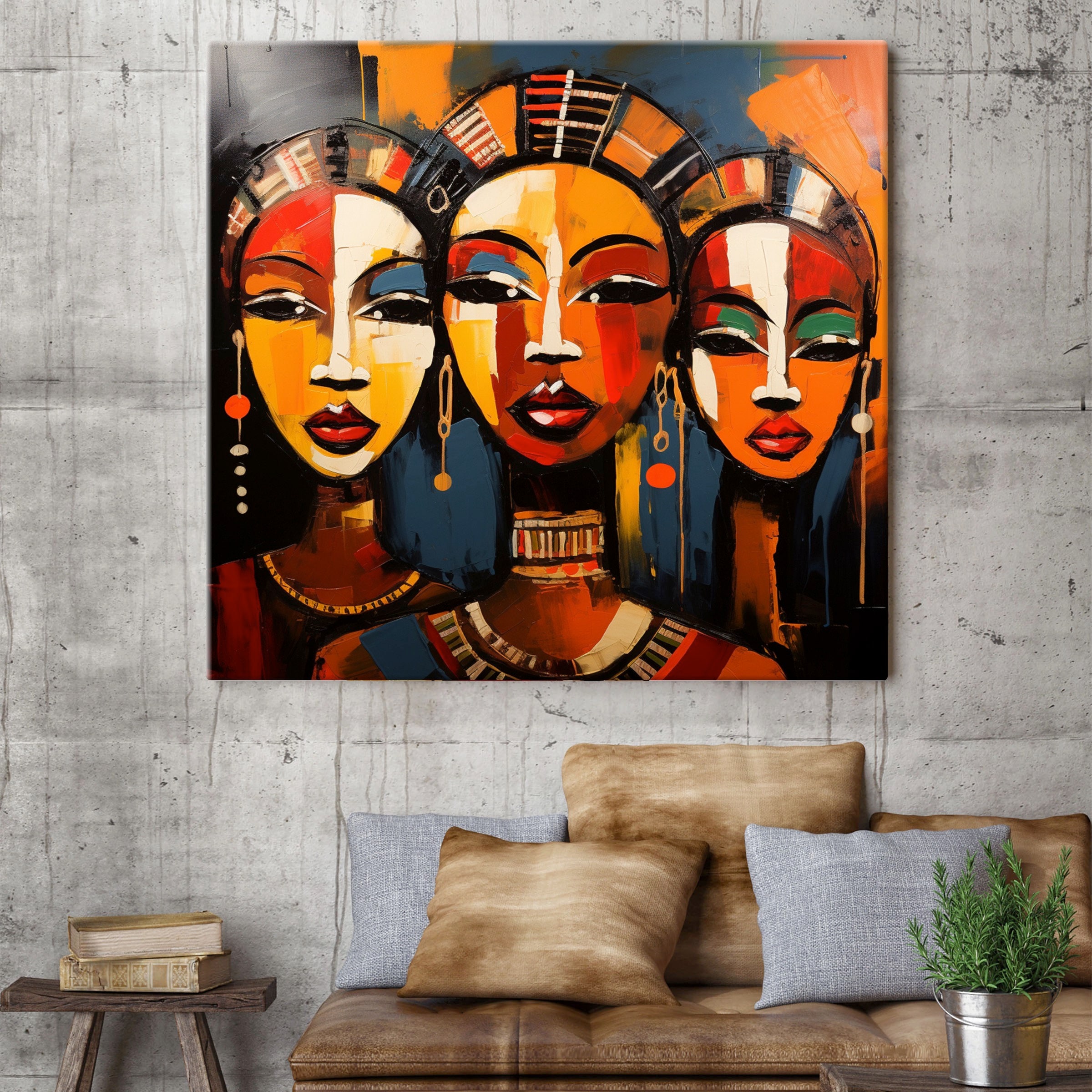 Three African Women Abstract Painted, African Art Canvas, African Woman ...