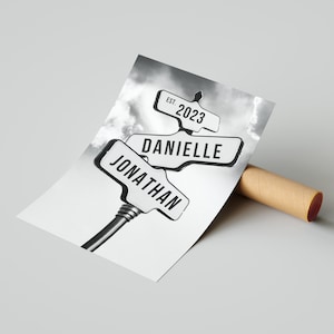 Custom Engagement Gift for Couple, Personalized Street Sign Print ...