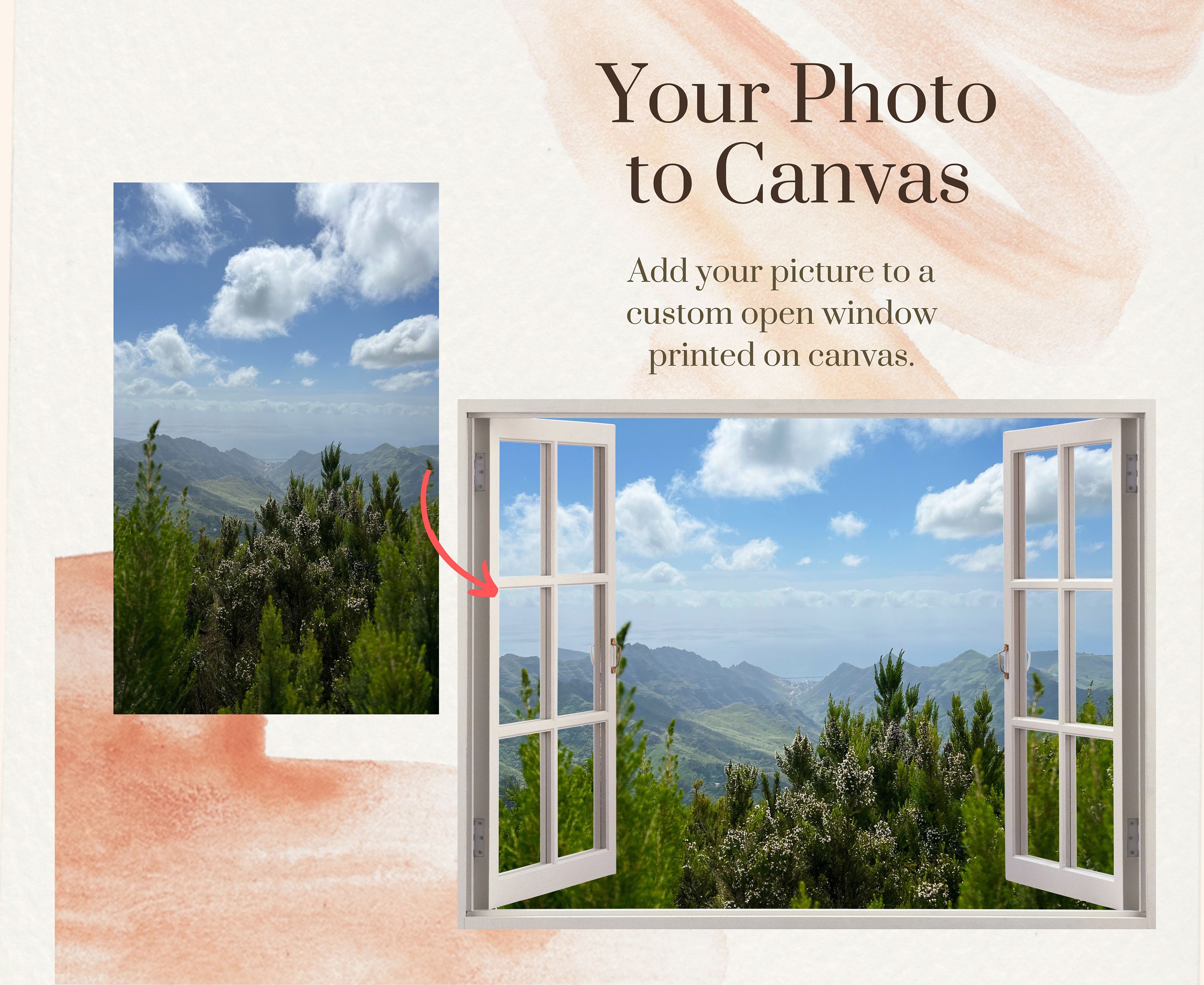Your Photo Behind Fake Open Window Print on Canvas, Photo to Canvas ...
