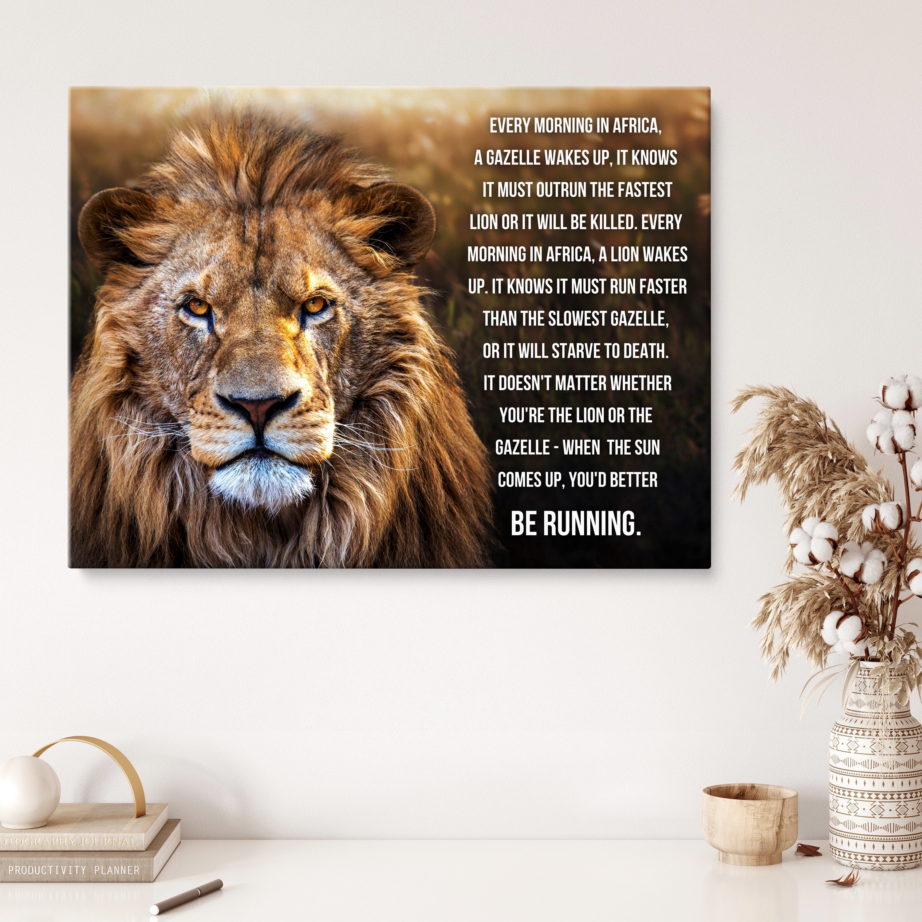 Lion Wall Art, Gazelle and Lion African Proverb, Lion Motivational ...