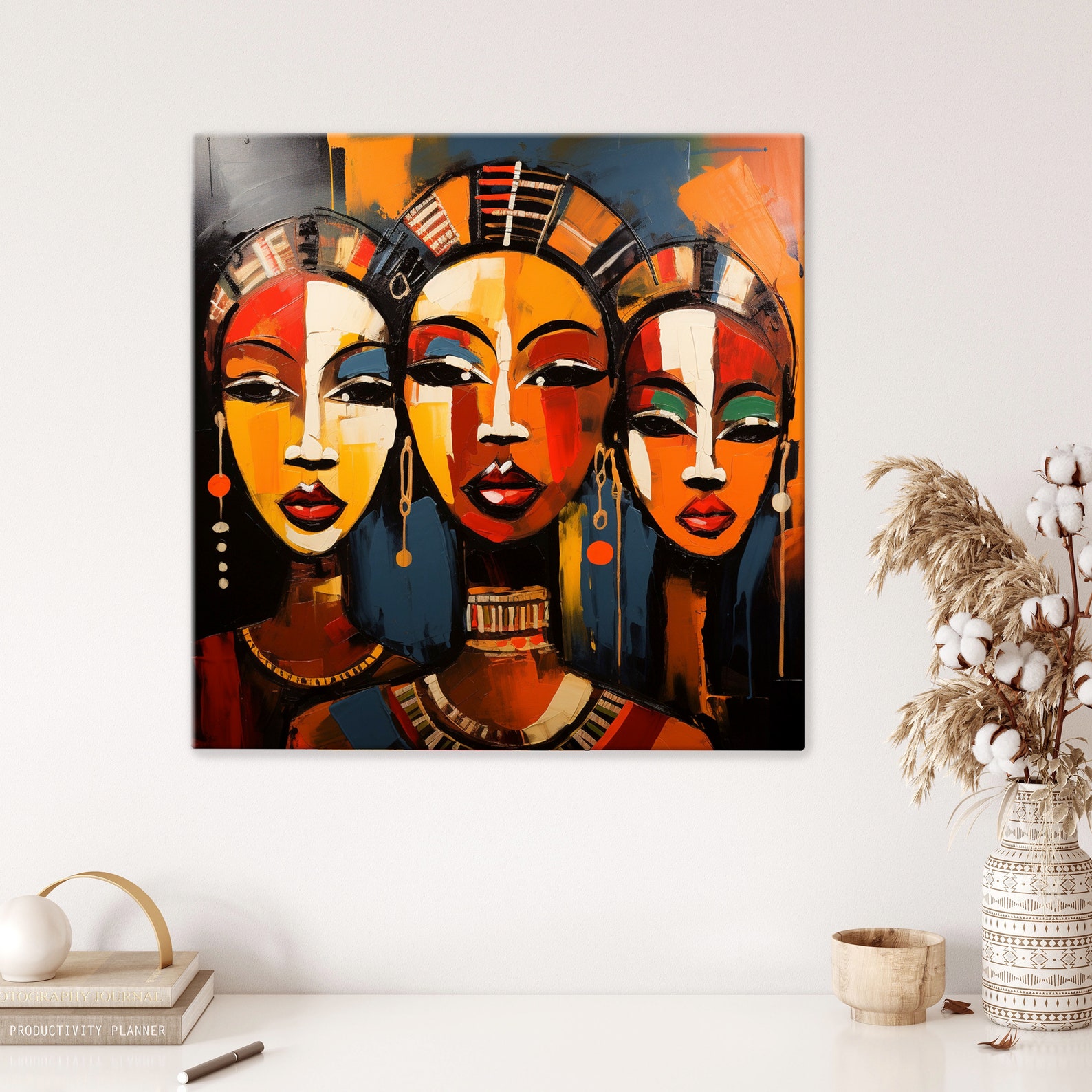 Three African Women Abstract Painted, African Art Canvas, African Woman ...