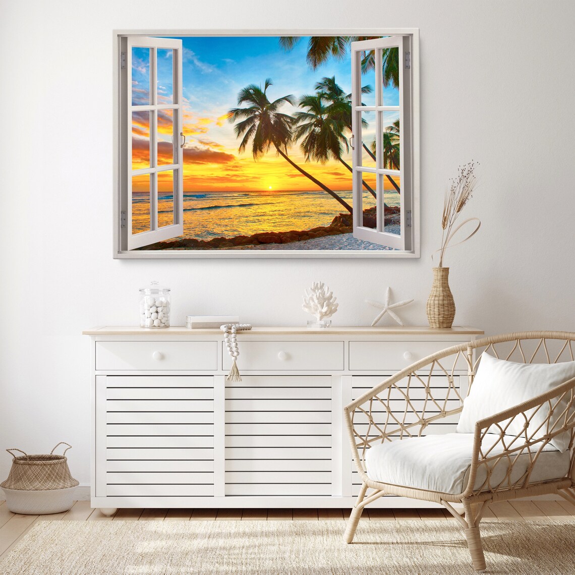 Tropical Beach Window View, Sunset Photo Print, Window Frame Style ...
