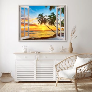 Tropical Beach Window View, Sunset Photo Print, Window Frame Style ...