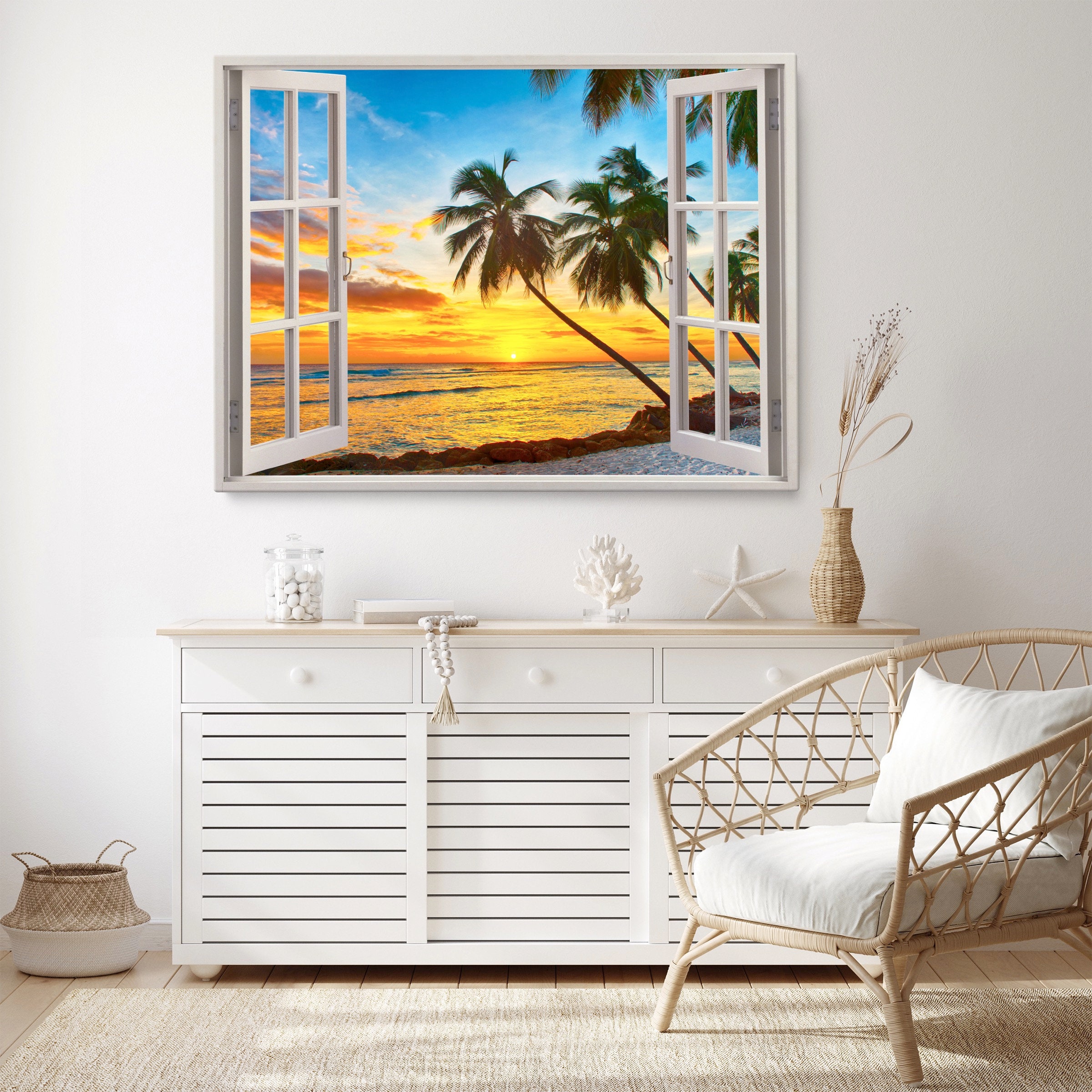 Tropical Beach Window View, Sunset Photo Print, Window Frame Style ...
