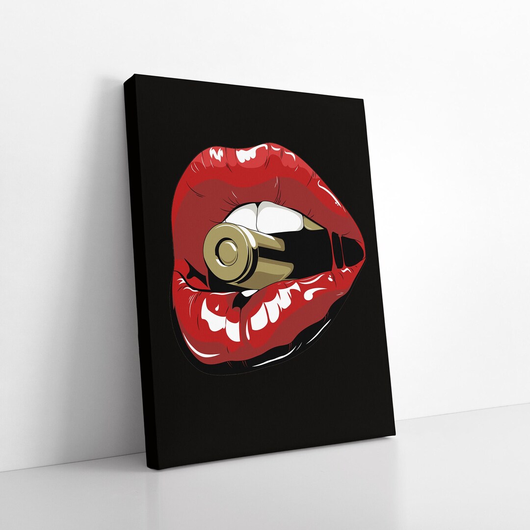 Lips Art Canvas, Red Lips With Bullet, Lips Wall Art, Red Lips CANVAS ...