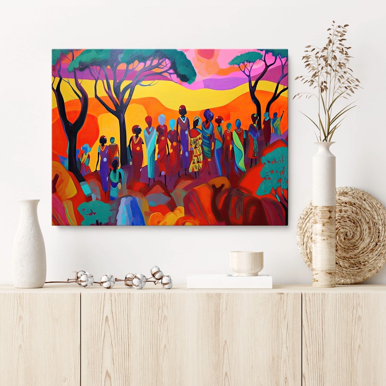 African Art Canvas, Abstract Art African Woman Colorful Abstract Canvas ...