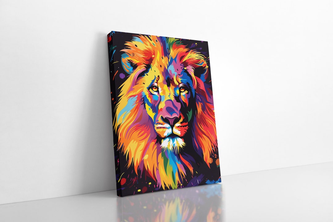 Lion Pop Art Painting on Canvas, Lion Painting Pop Art Print, Abstract ...