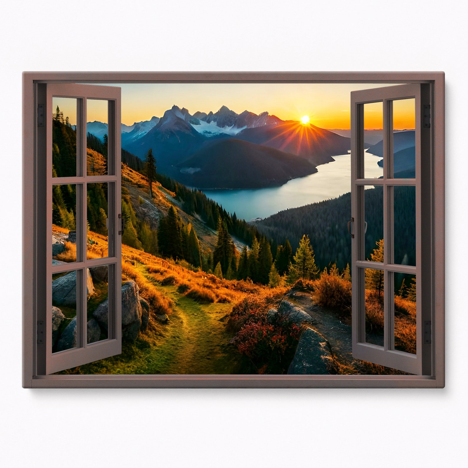Mountain Window View, Forest Sunset Photo Print, Window Frame Style ...