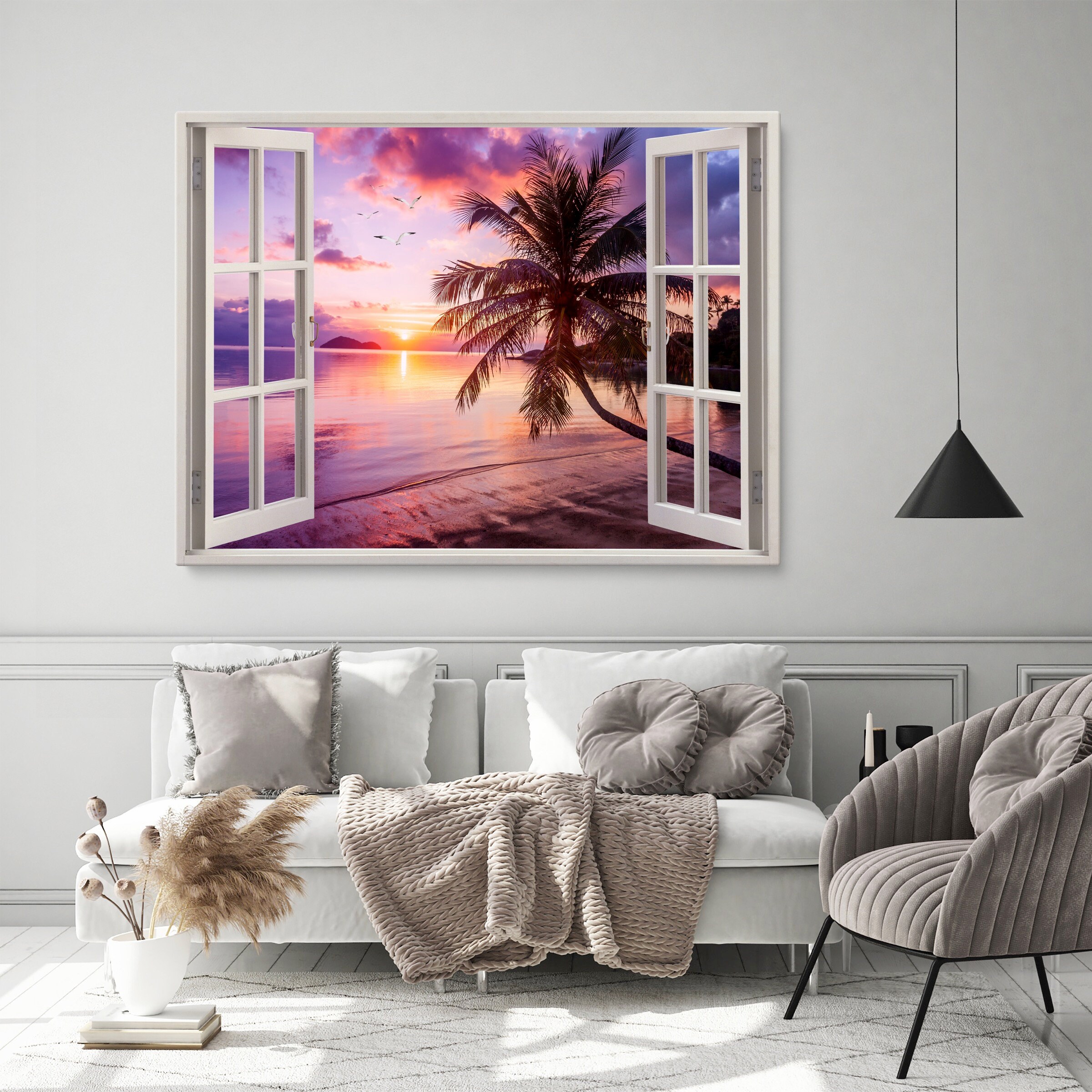 Tropical Beach Window View, Sunset Photo Print, Purple Sunset, Window ...