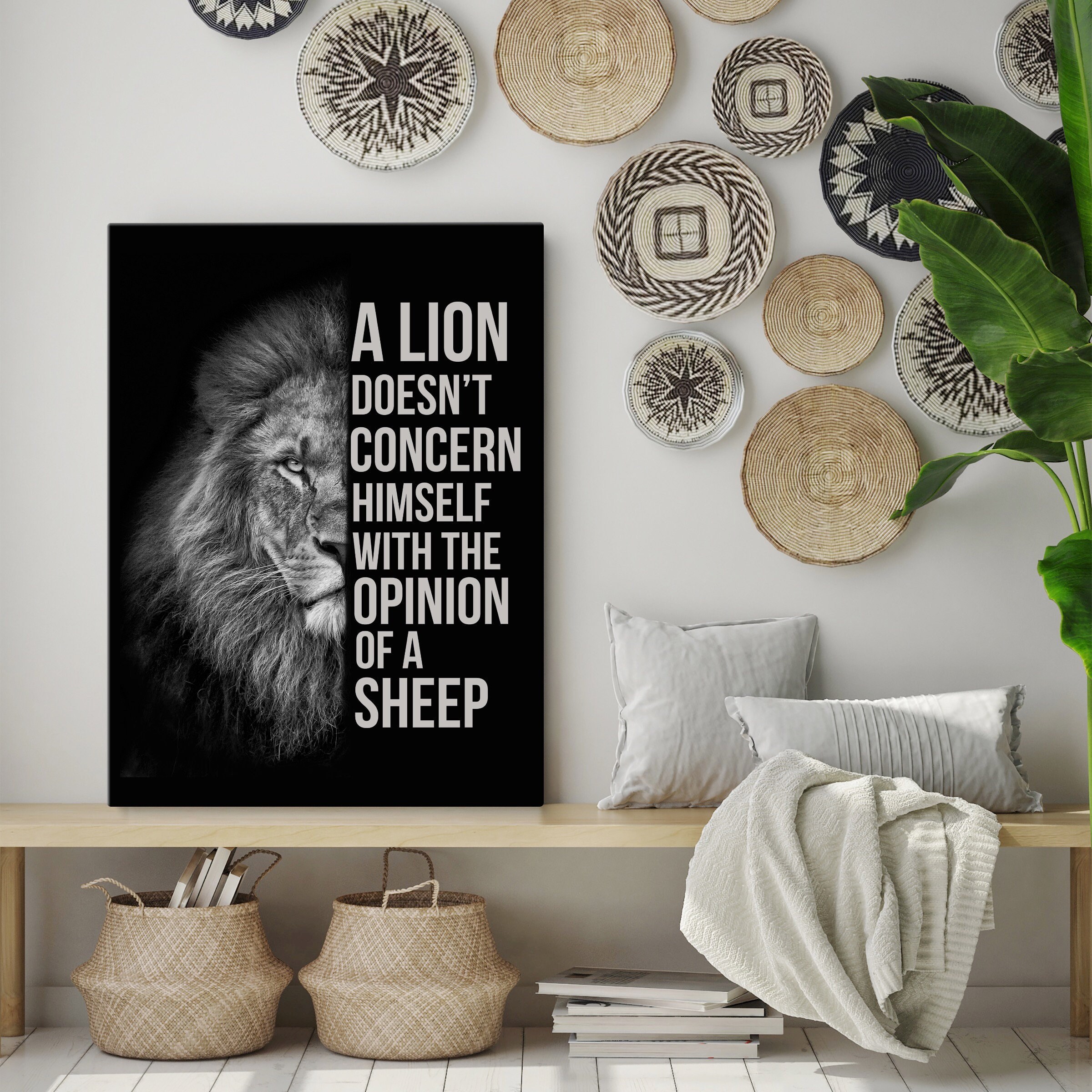 Lion Wall Art, Lion Sheep Art, Lion Motivational Quotes Print Canvas ...